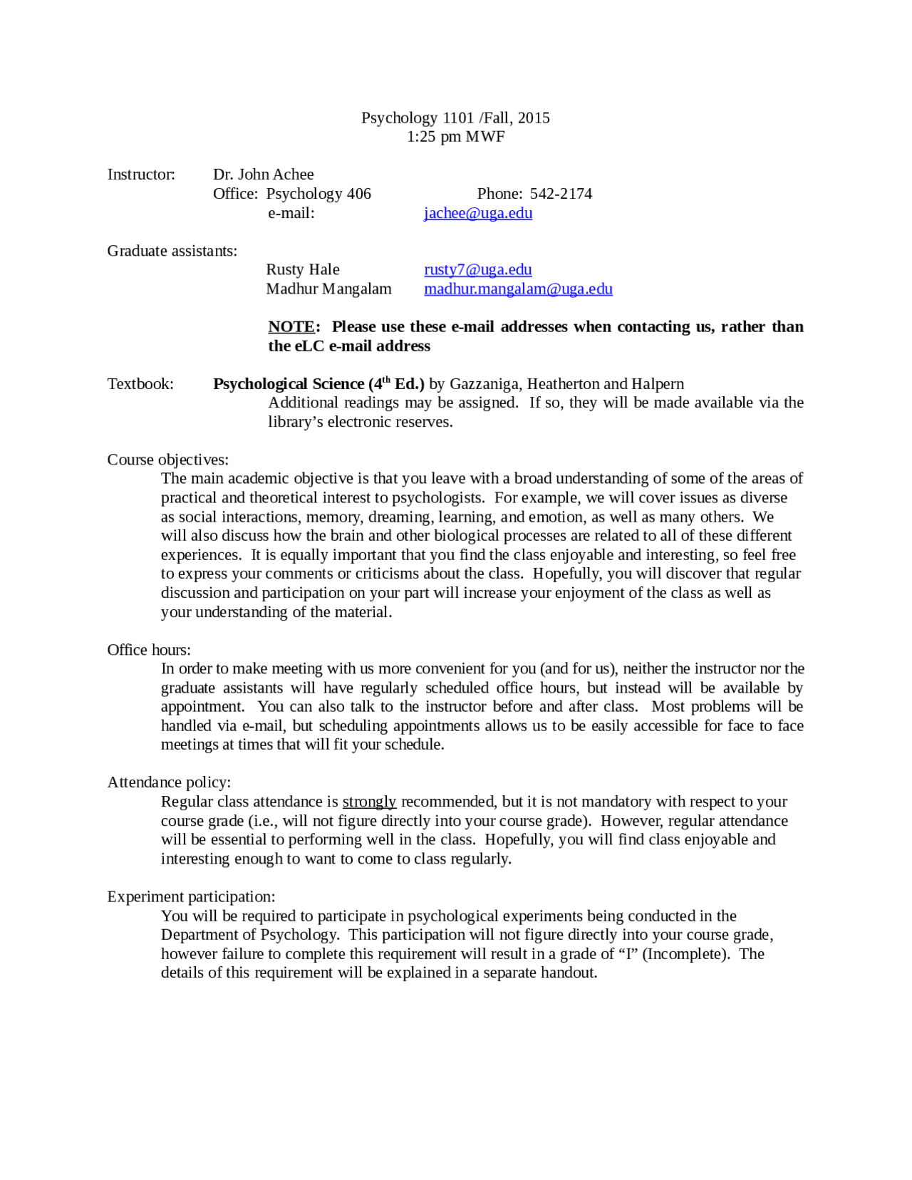 Introduction Of Elementary Psychology Class Material Psyc 1101