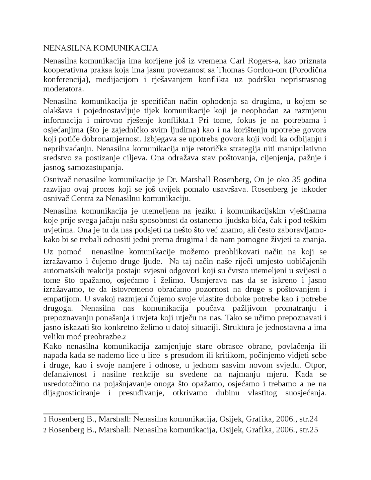 Nenasilna Komunikacija Esej Predlog Opšta Psihologija Docsity