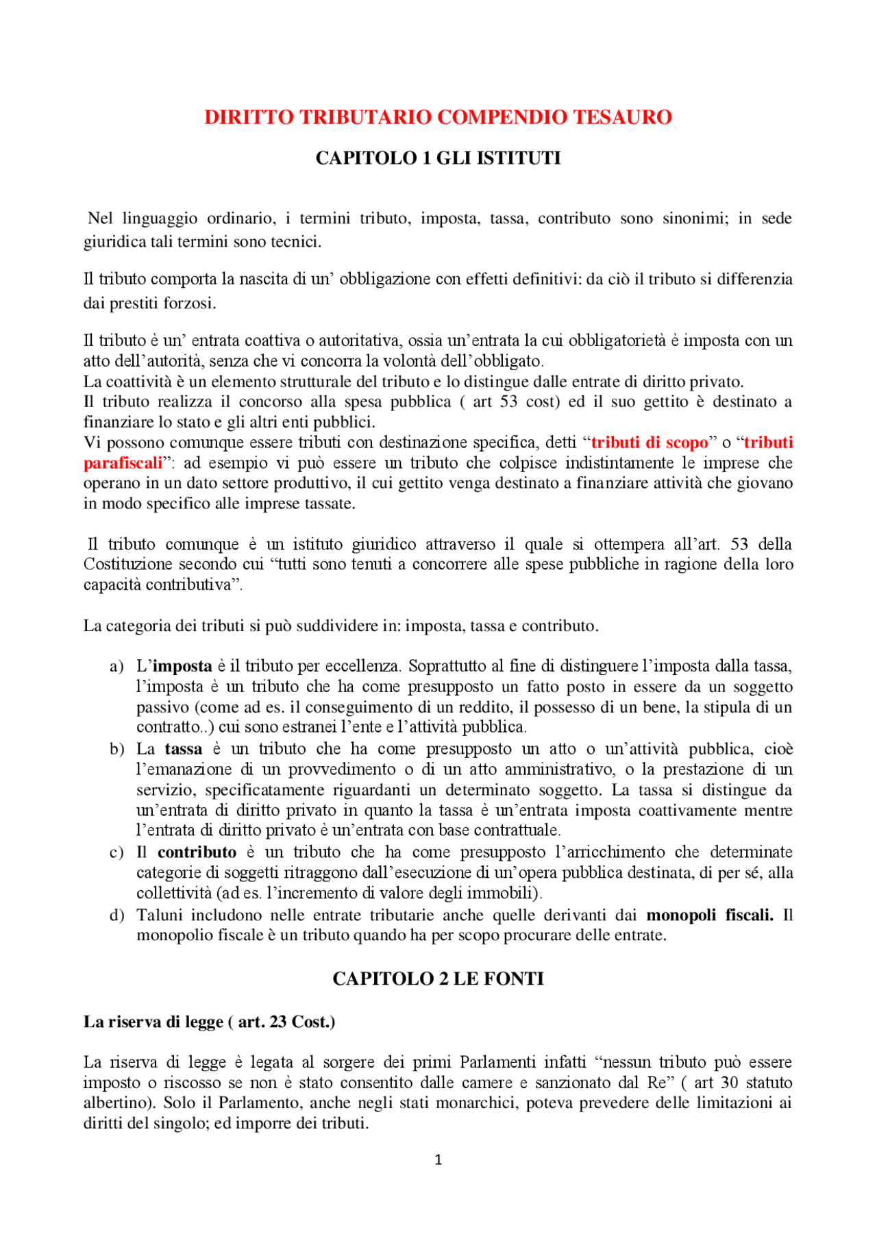 Riassunto Compendio Di Diritto Tributario Tesauro Docsity