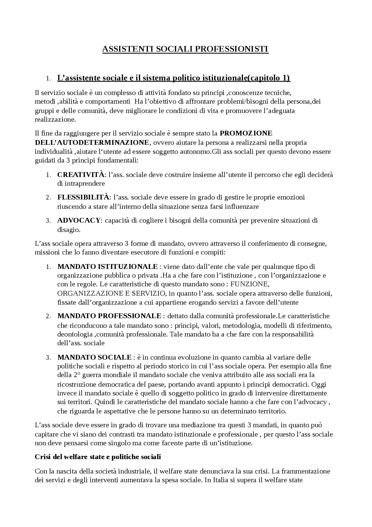 Riassunto Assistente Sociale Professionista Docsity