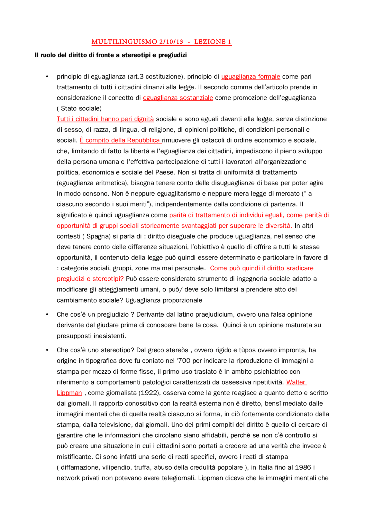 Multilinguismo e multiculturalismo - Docsity