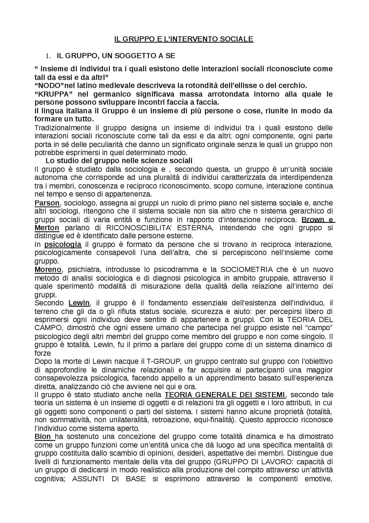 Riassunto Il Gruppo E Lintervento Sociale Fabbri Docsity