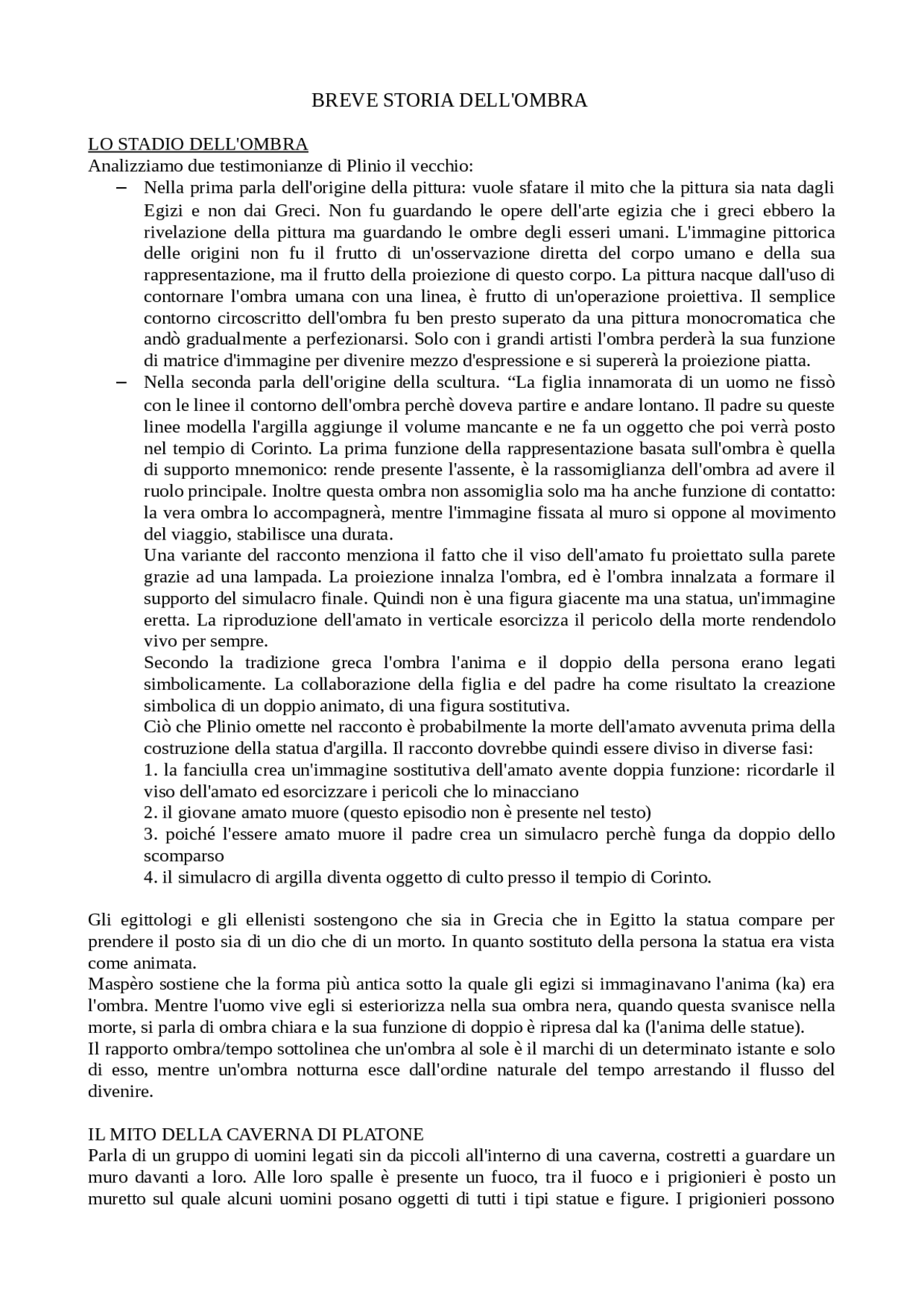 Breve Storia Dellombra Docsity
