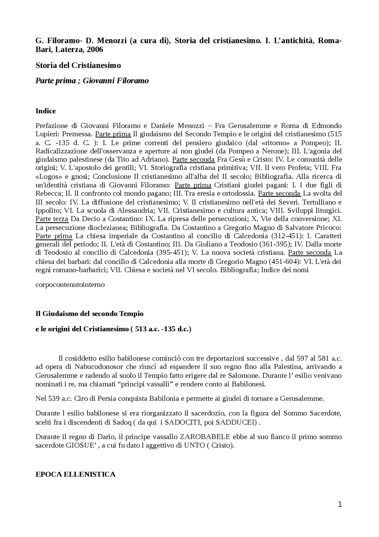 Riassunto Storia Del Cristianesimo Docsity