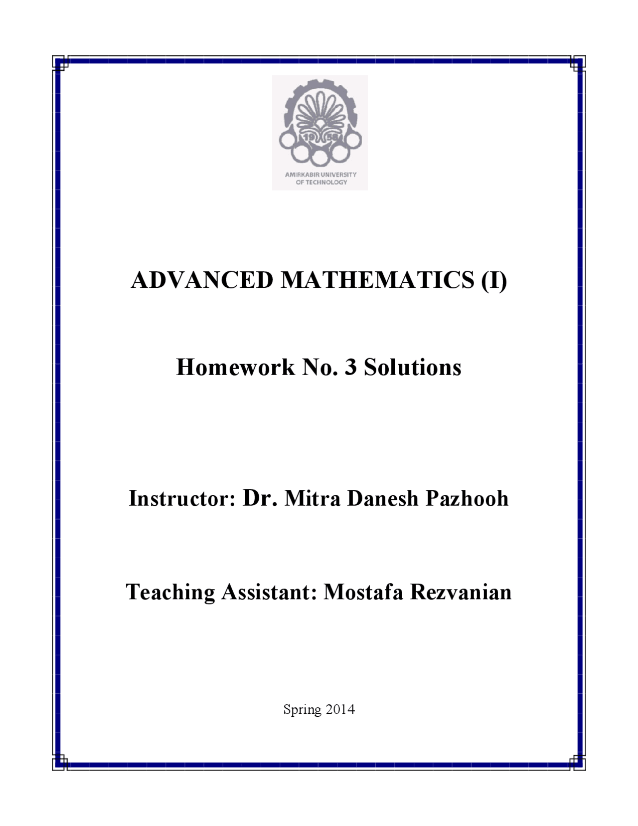 Homework No3 Solutions Exercises Advanced Calculus Docsity