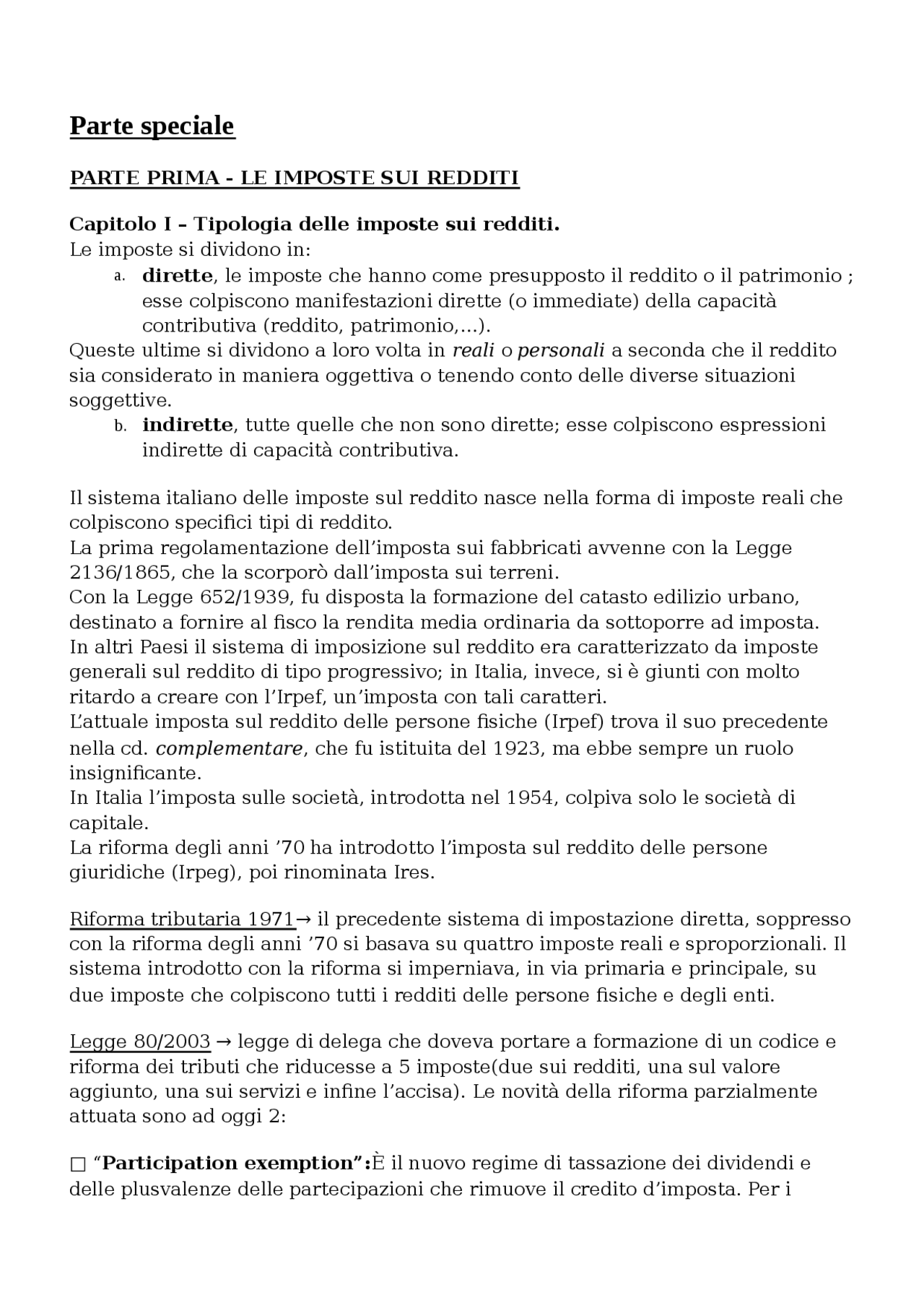 Diritto tributario - Parte speciale - Docsity