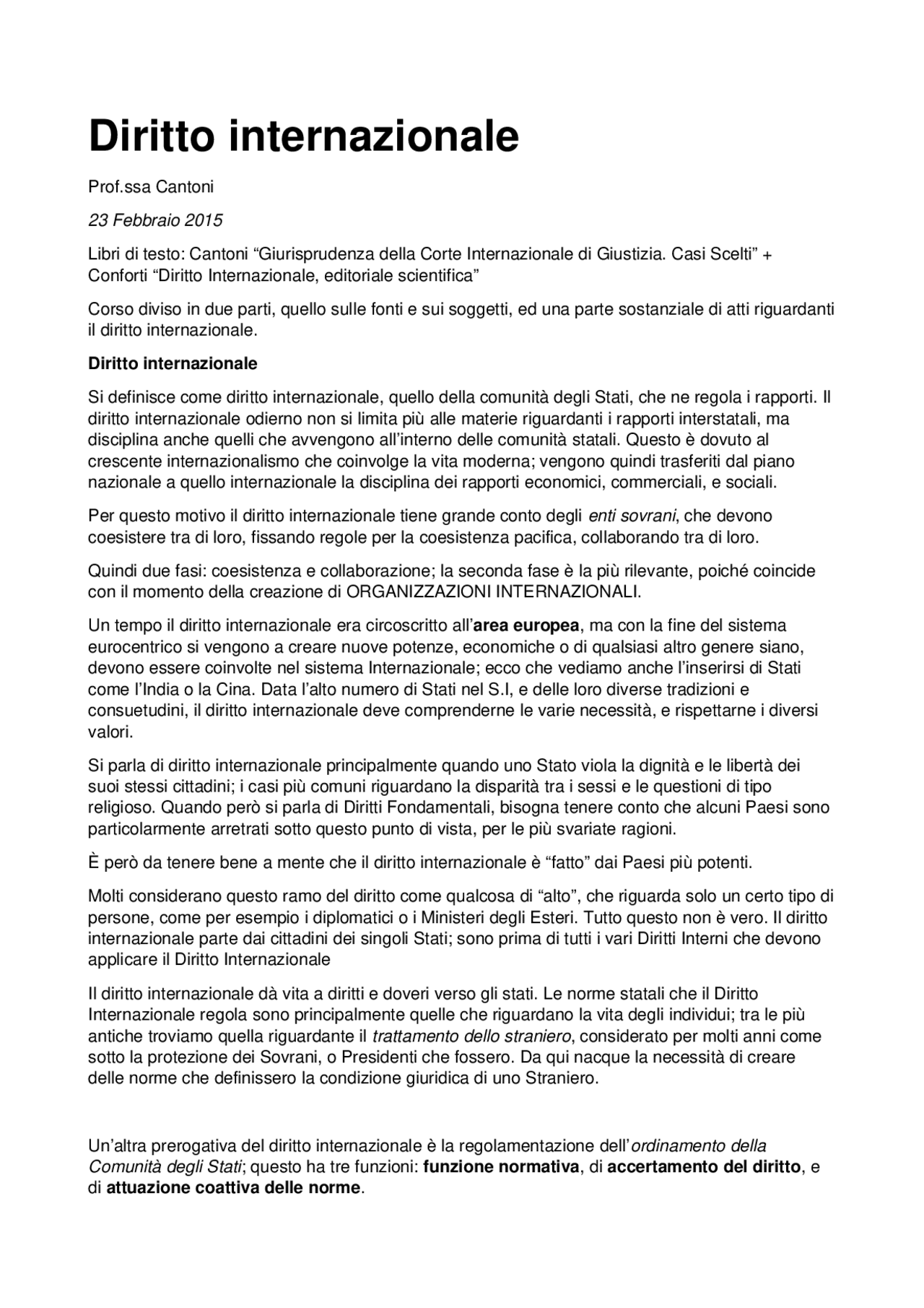 Appunti Diritto Internazionale Integrati Con Testo Conforti Docsity