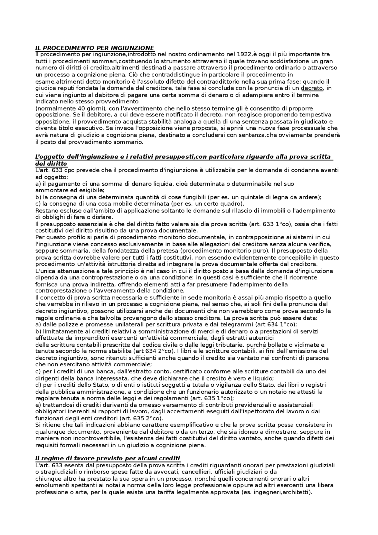 Il Procedimento Per Ingiunzione Docsity