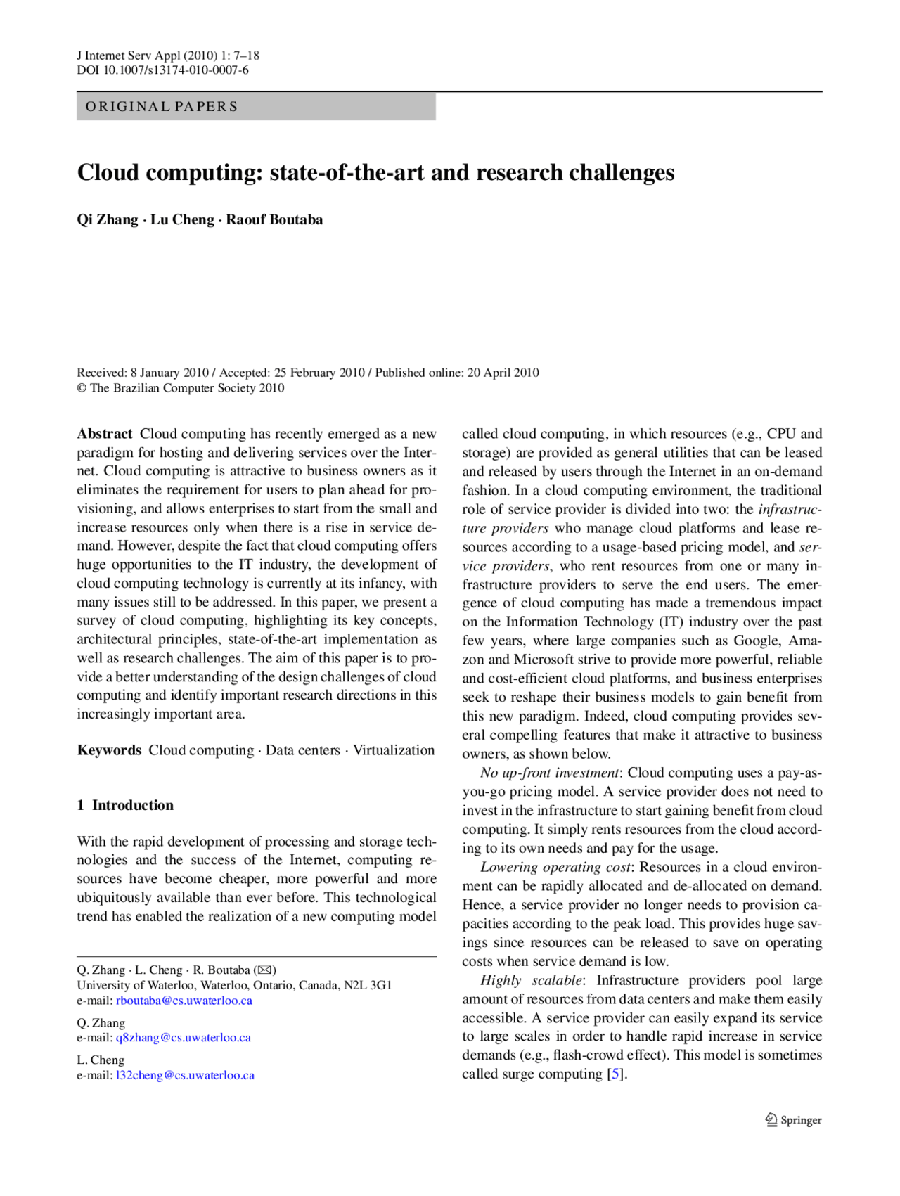 Cloud computing: state of the art and research challenges - Docsity
