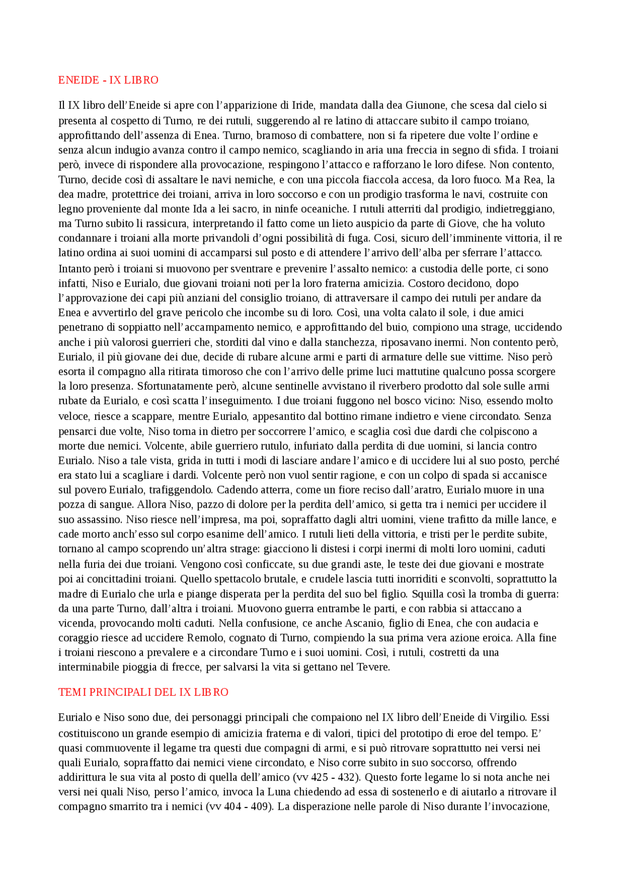 Appunti sull'Eneide analisi libro ix - Docsity