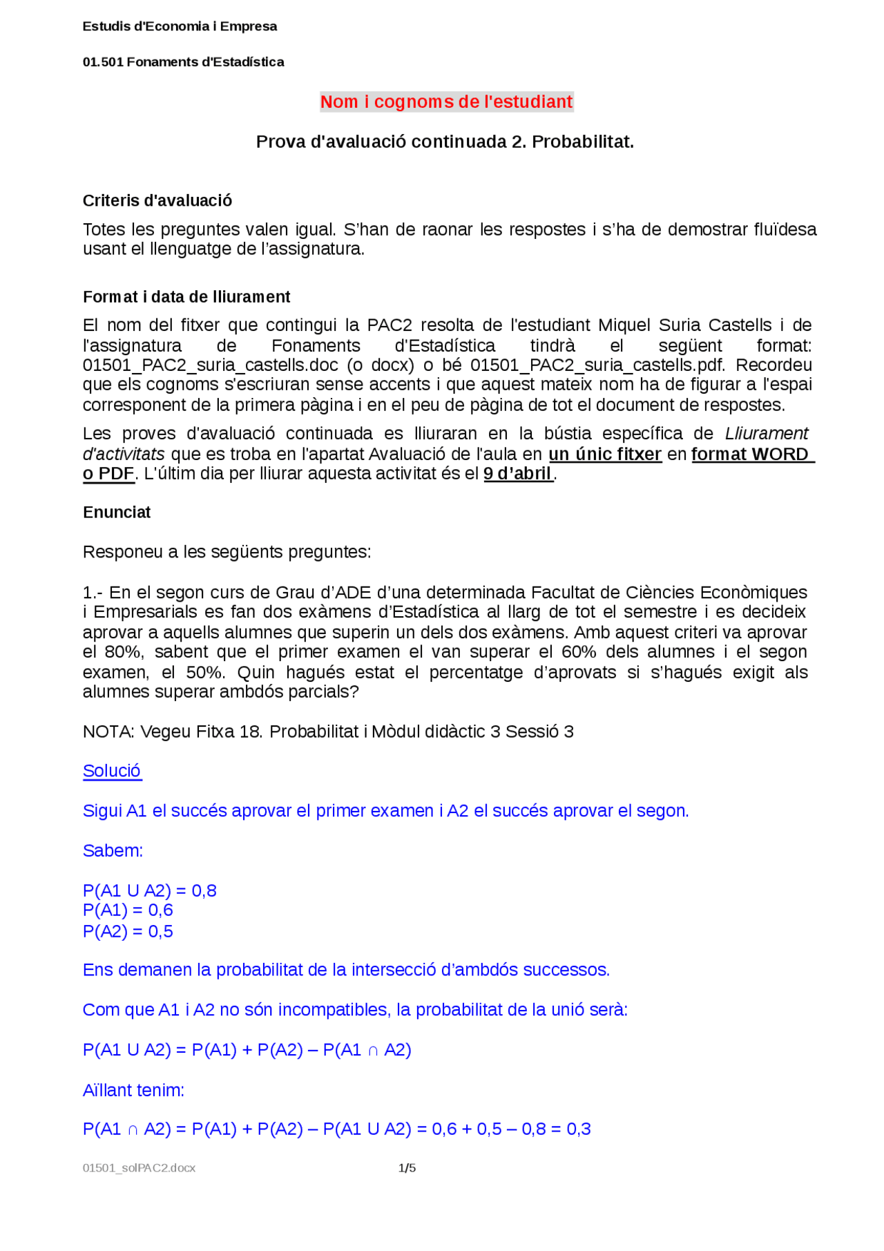 Pac2 Fonaments Estadistica Docsity