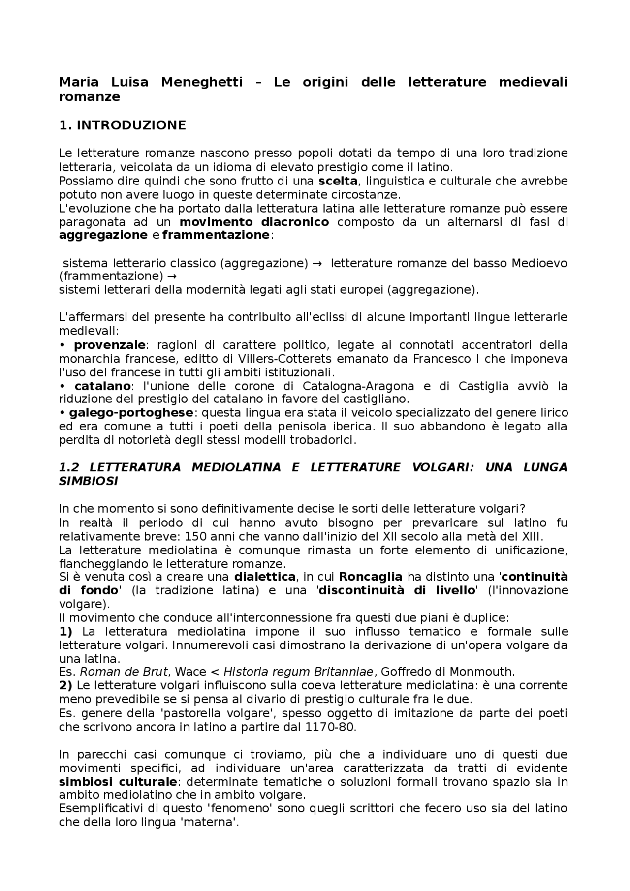 Le origini delle letterature medievali romanze - Docsity