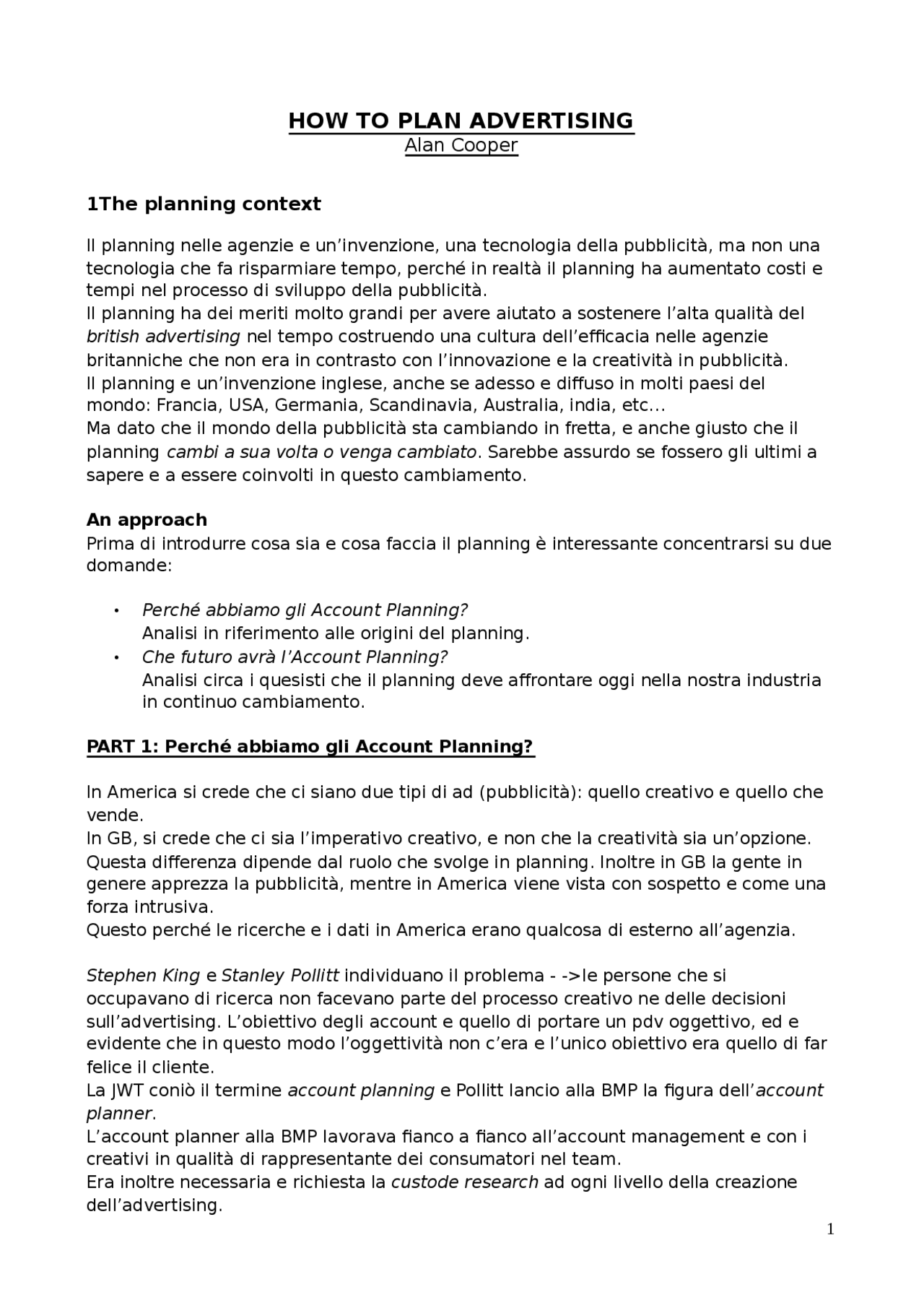 How to plan advertising - Docsity