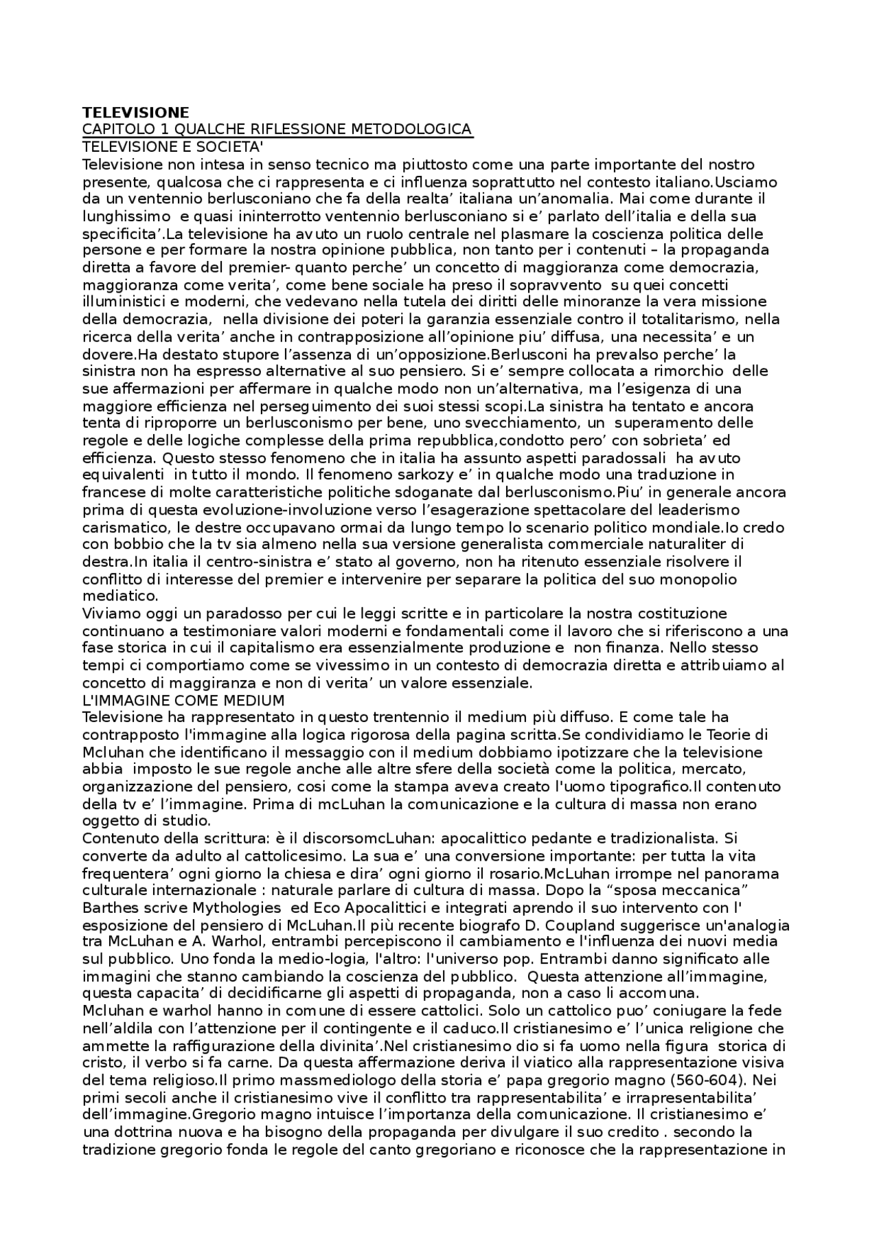 Riassunto Televisione Di Carlo Freccero Docsity