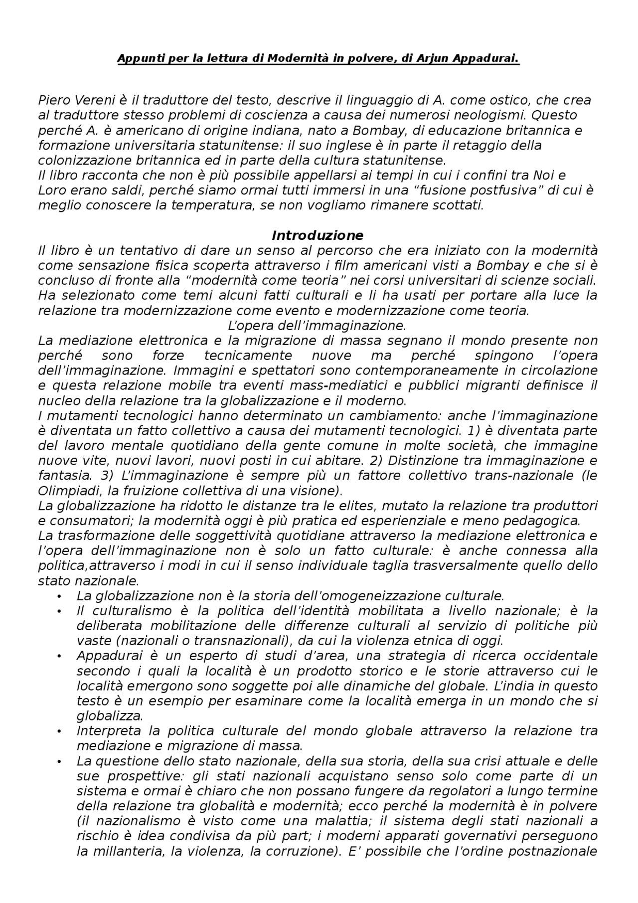 Modernità In Polvere Appadurai Riassunto Appunti Di Antropologia