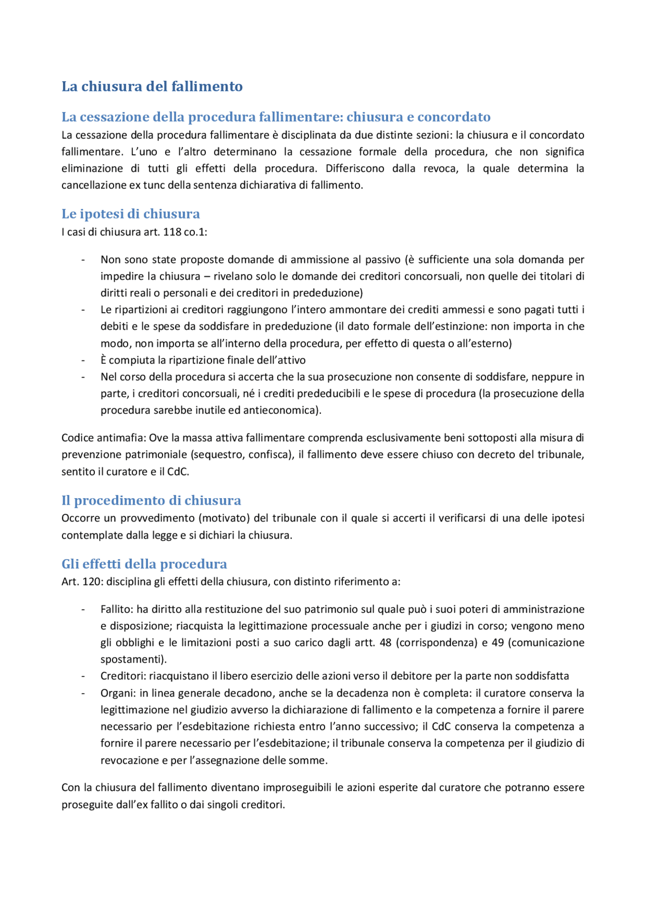 La Chiusura Del Fallimento Docsity