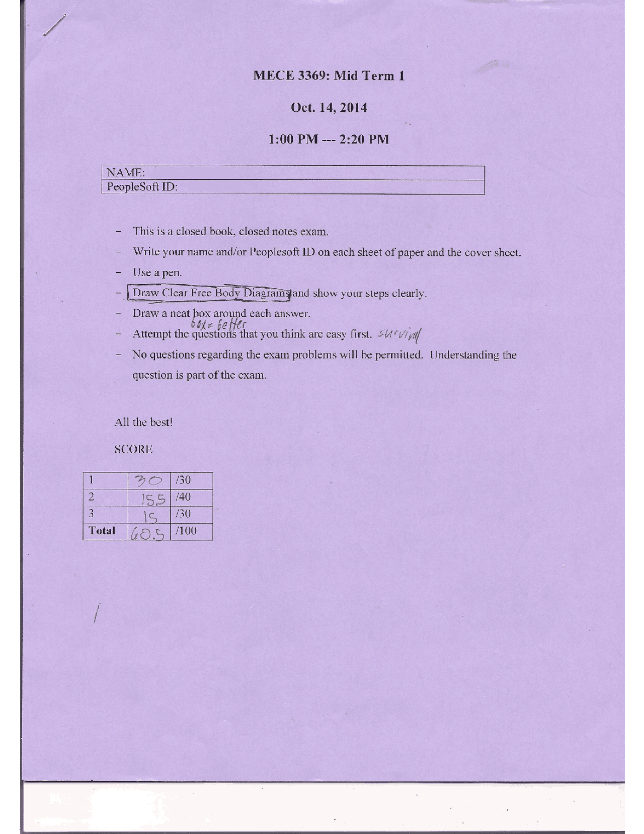 Midterm Exam with Solution for Solid Mechanics | MECE 3369 - Docsity