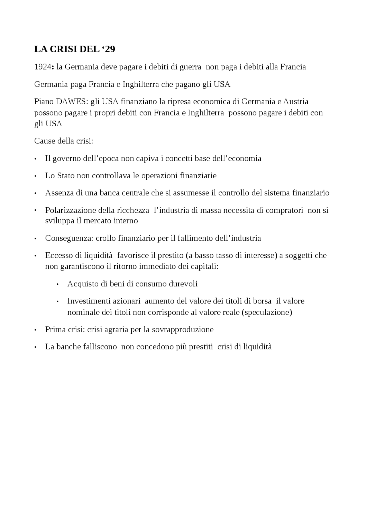 La crisi del 29 - Docsity