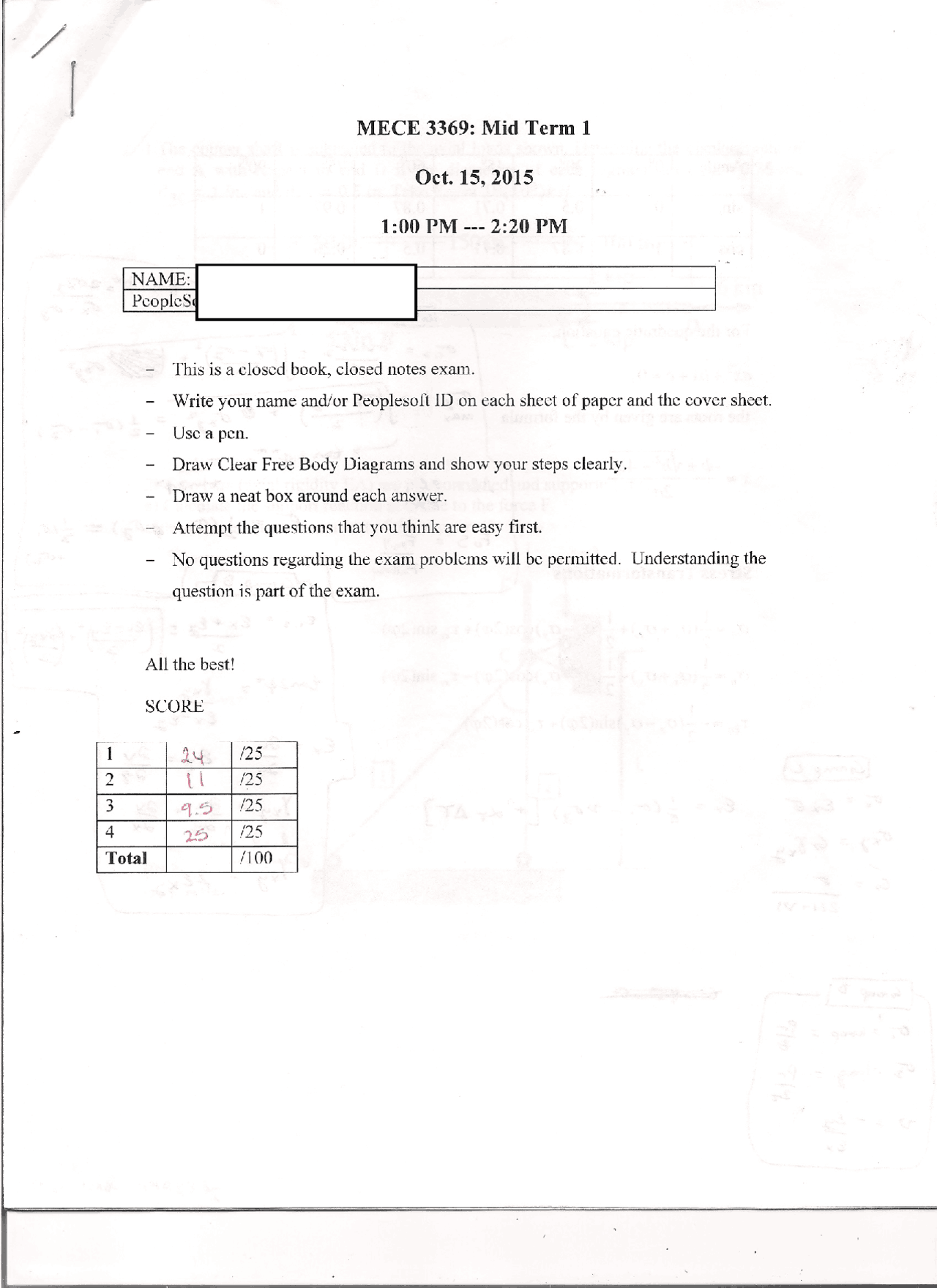 Midterm 1 with Solutions - Solid Mechanics | MECE 3369 | Exams Applied Solid Mechanics | Docsity