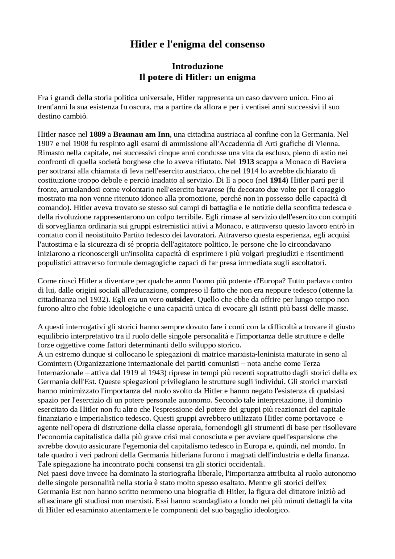 Hitler E Lenigma Del Consenso Docsity