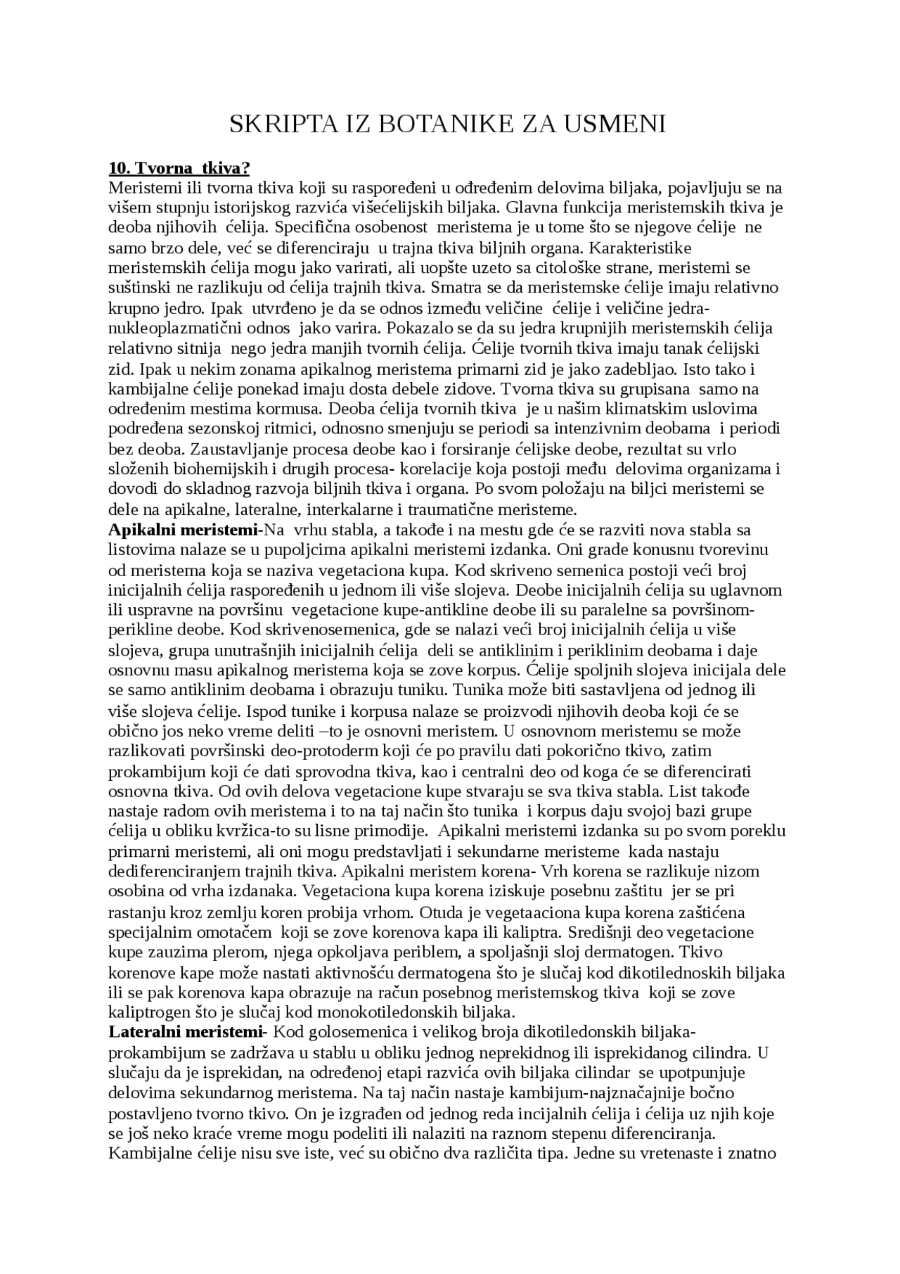 Skripta Iz Botanike Za Usmeni Ispiti Predlog Botanika Docsity