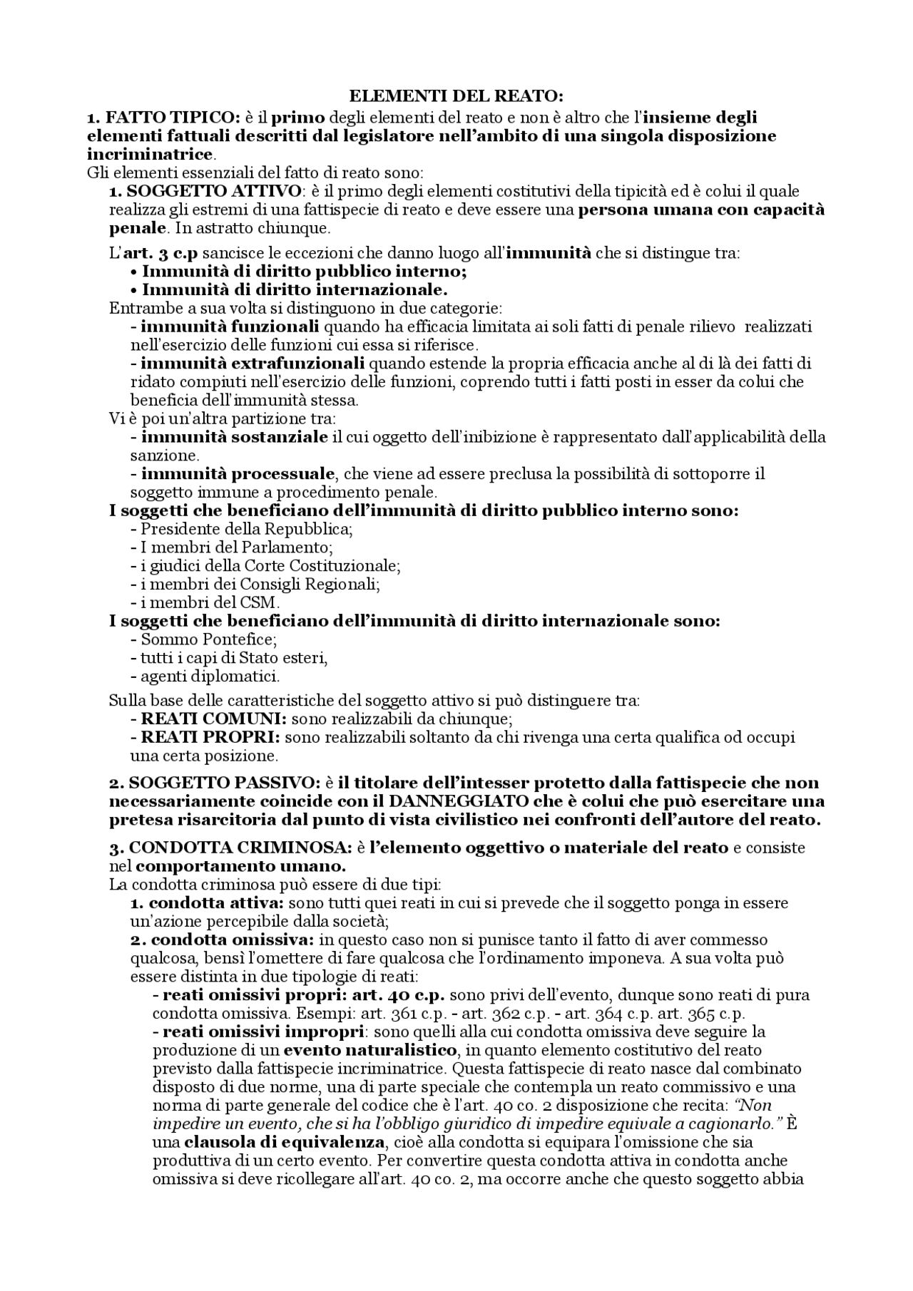 Elementi del reato schema - Docsity