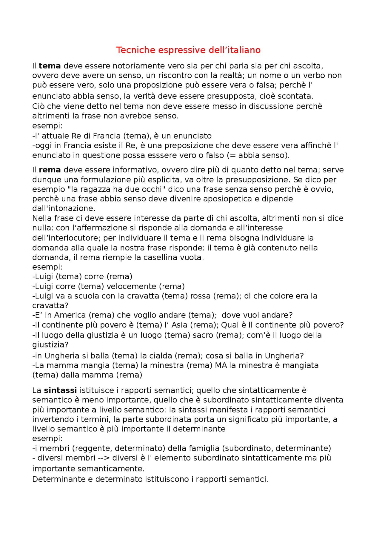 Tecniche Espressive Riassunti Appunti Di Lingua Italiana Docsity