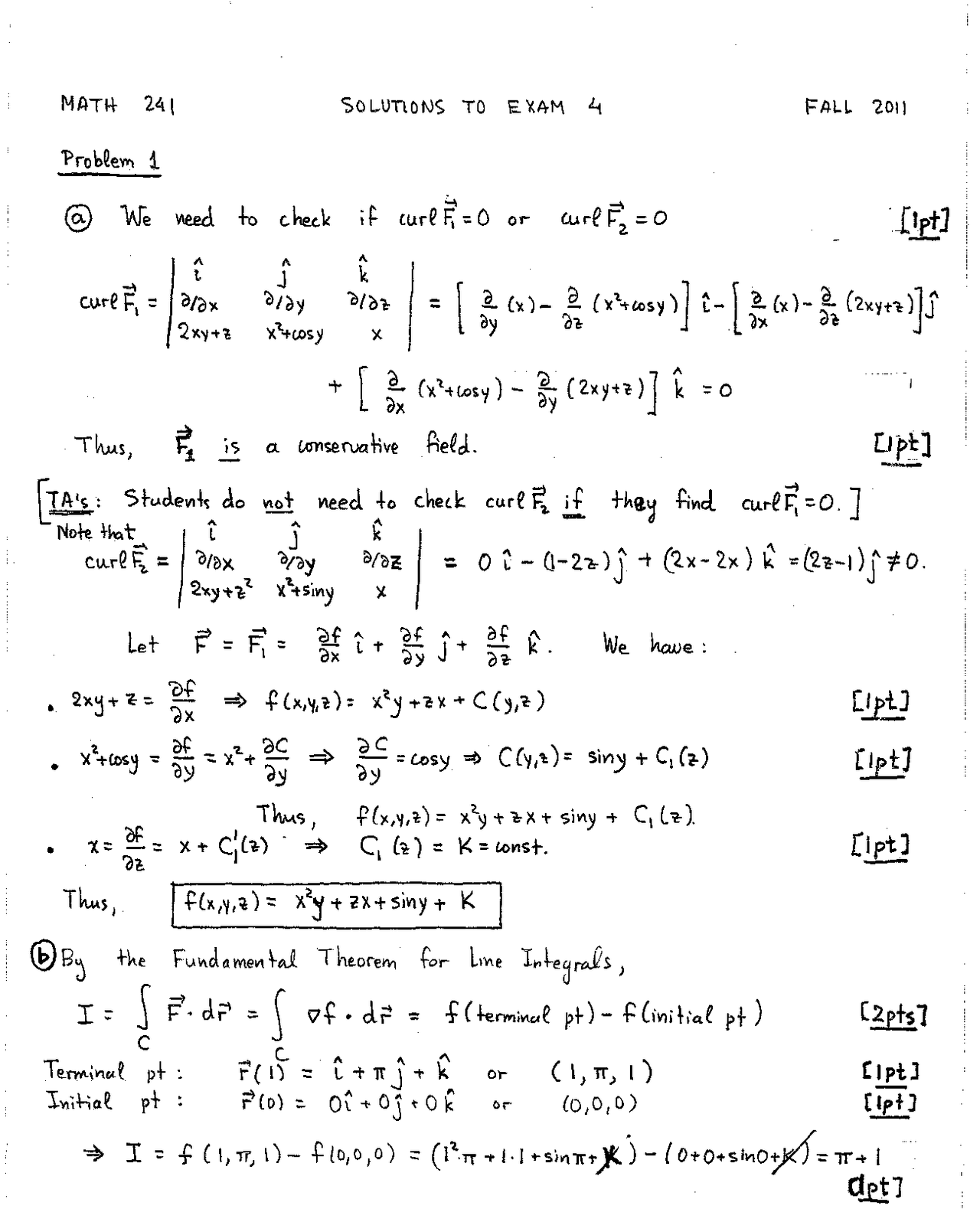 Solutions For Exam 4 Calculus Iii Math 241 Docsity