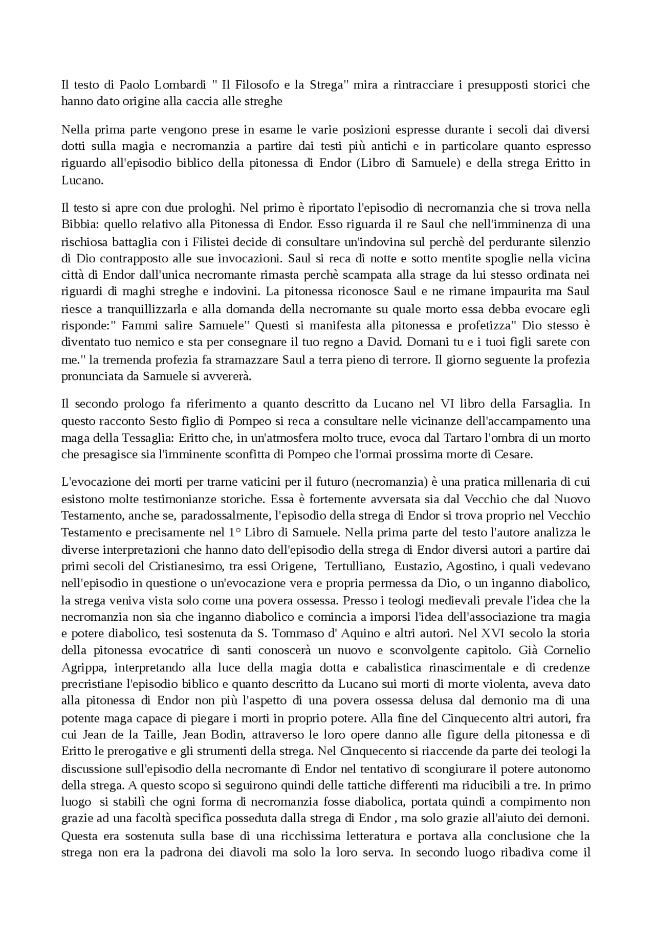 Riassunto Il Filosofo E La Strega Docsity