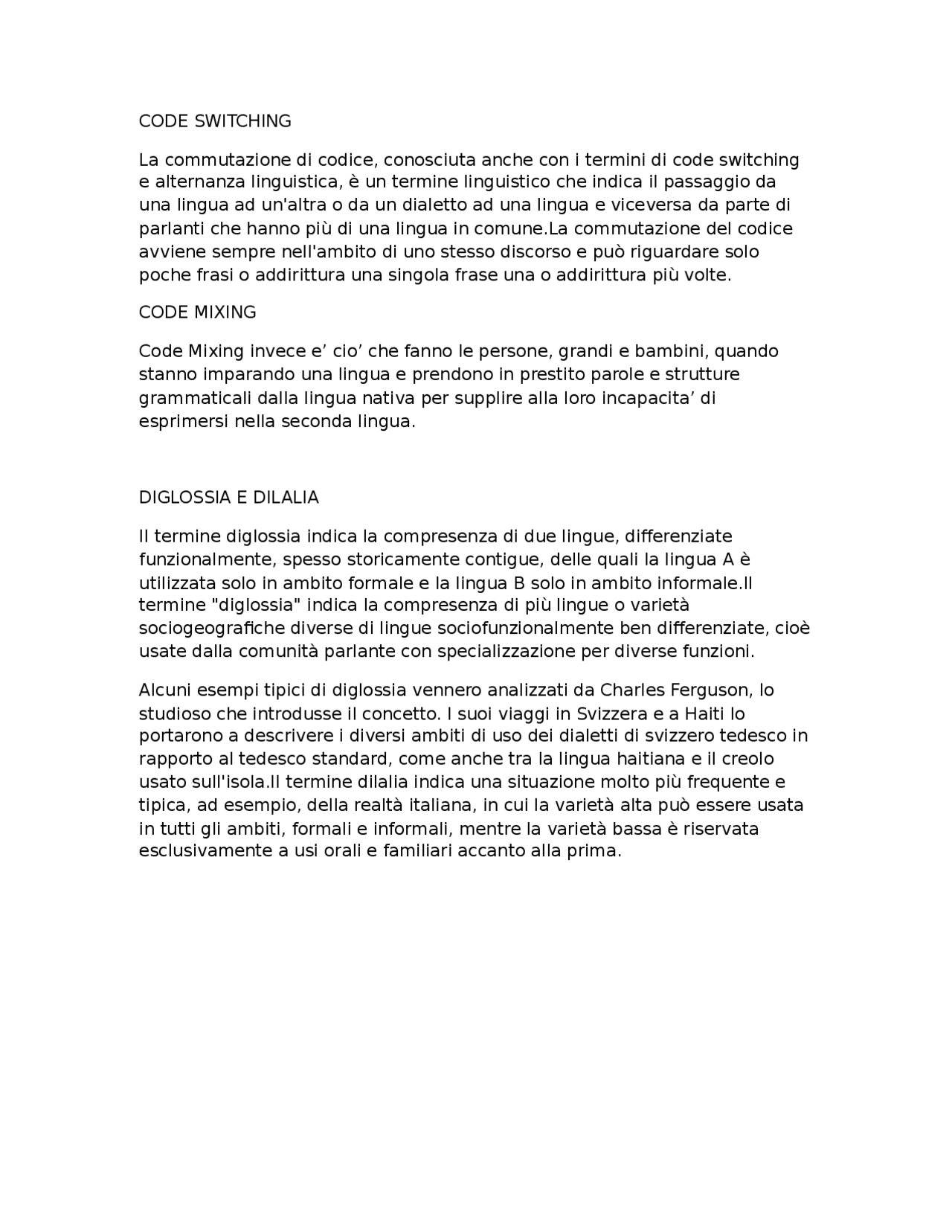 Code Switchingcode Mixing Dispense Di Linguistica Docsity