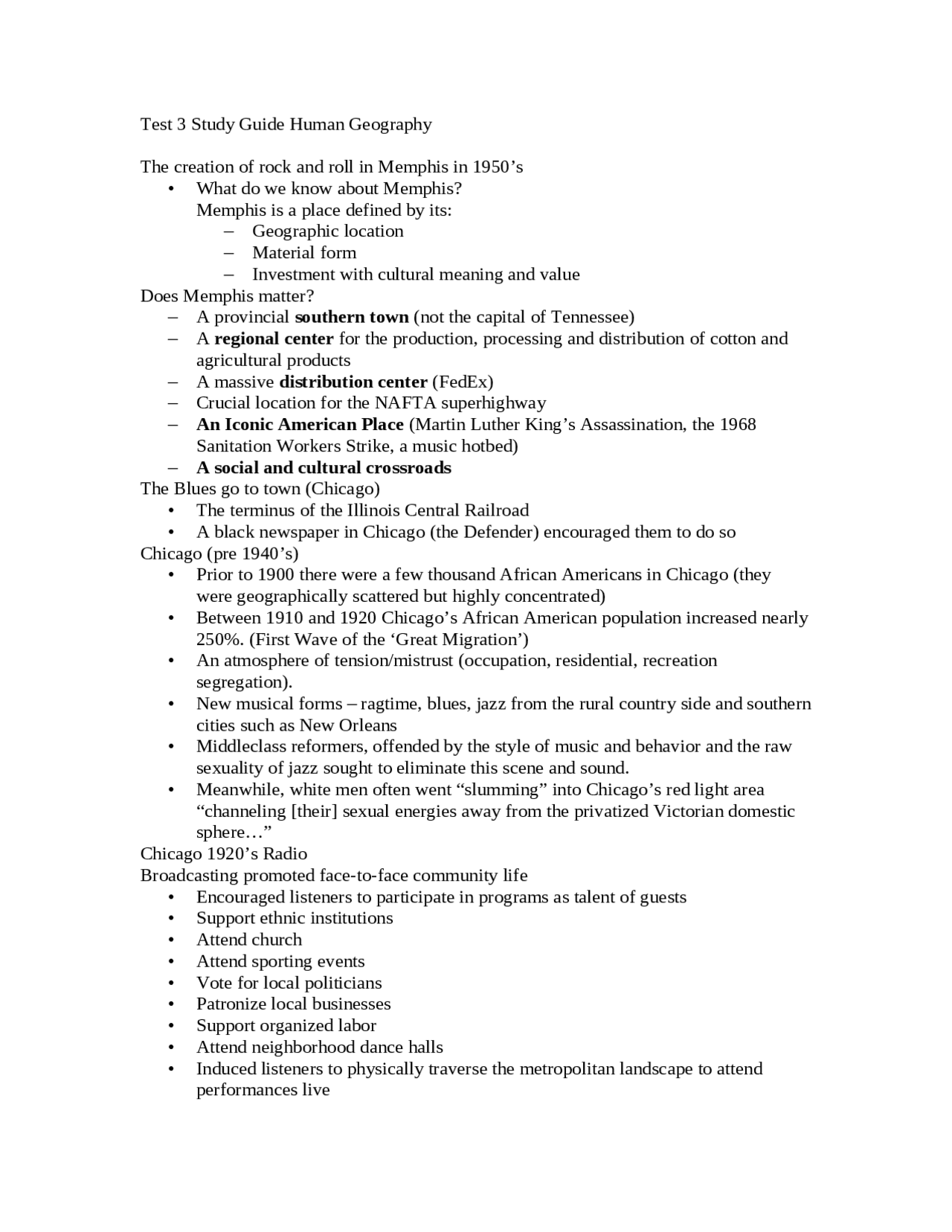 Exam 3 Study Guide - Introduction Human Geography | GEOG 1004 - Docsity