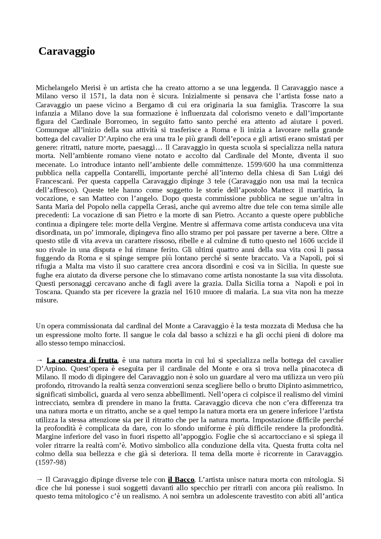 Caravaggio Docsity