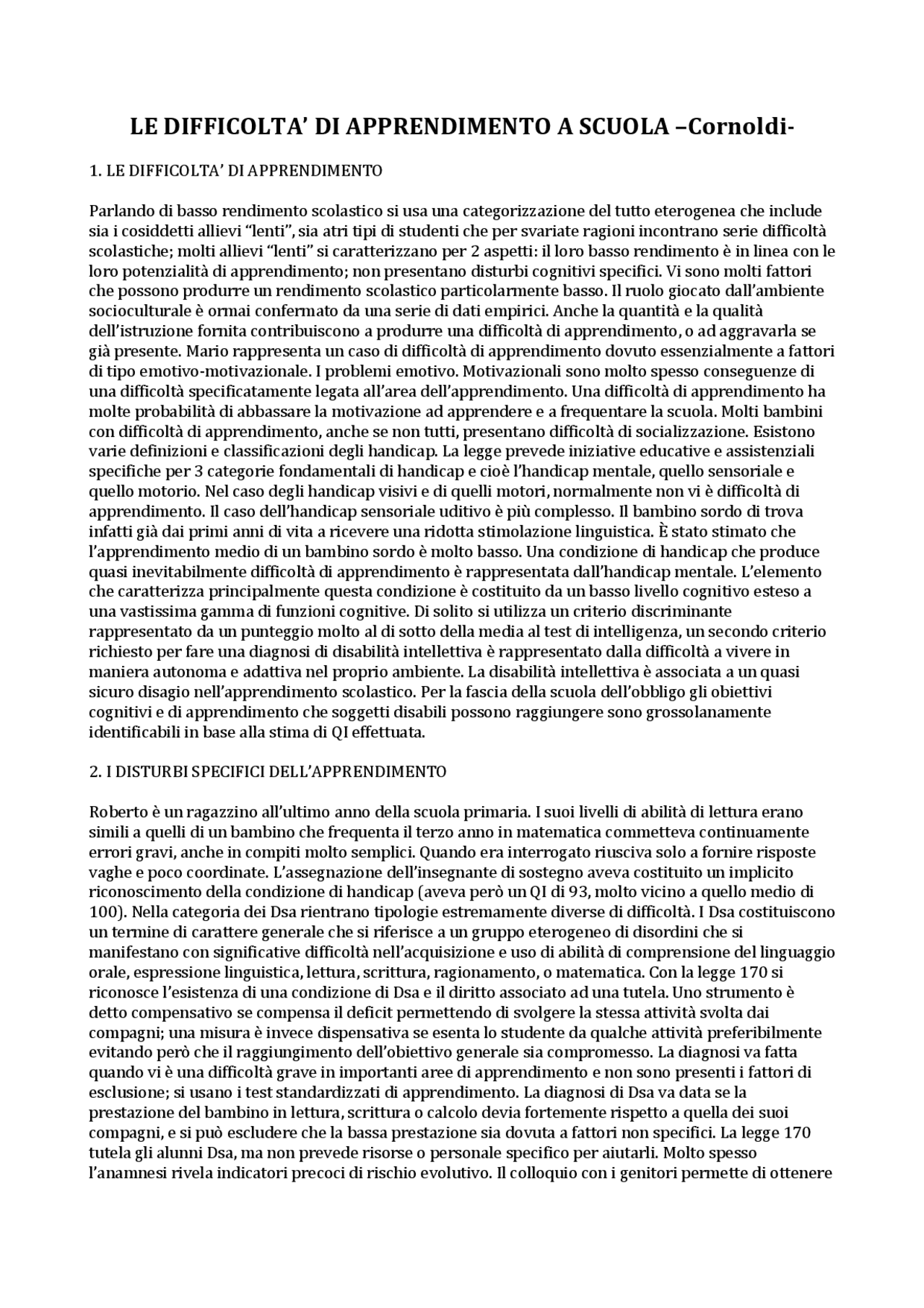 Riassunto Difficoltà Di Apprendimento A Scuola Sintesi Del Corso Di