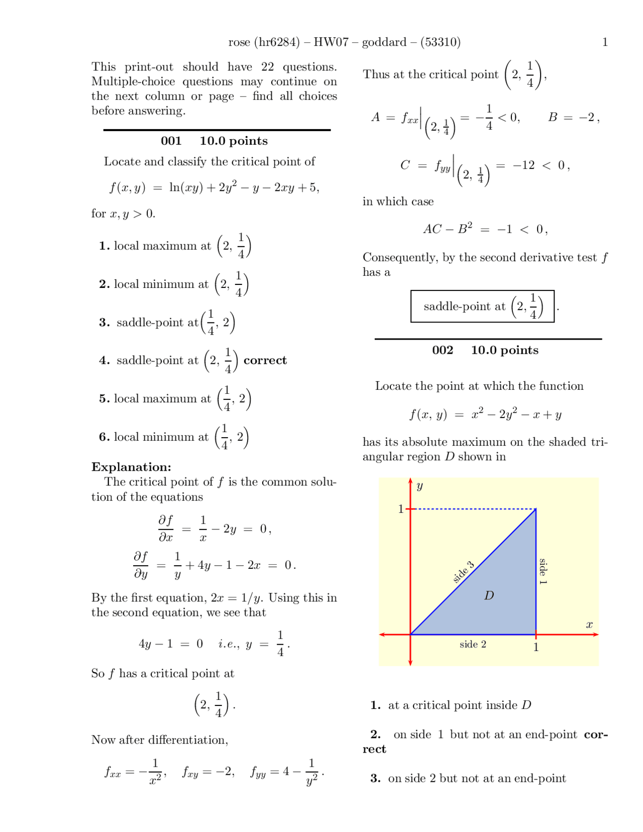 Homework 7 Problems with Solution - Calculus | M 427L - Docsity