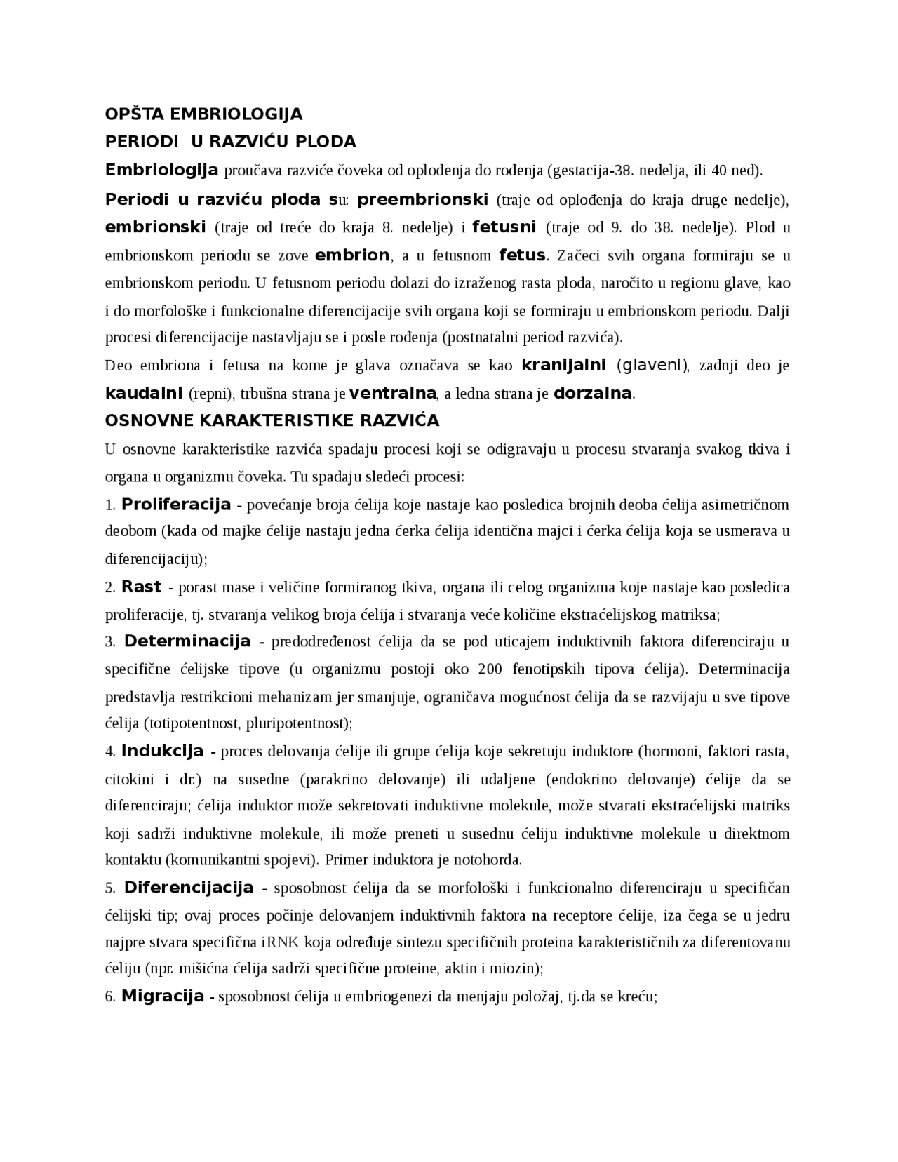 Opsta embriologija | Rezime' predlog Histologija i embriologija - Docsity