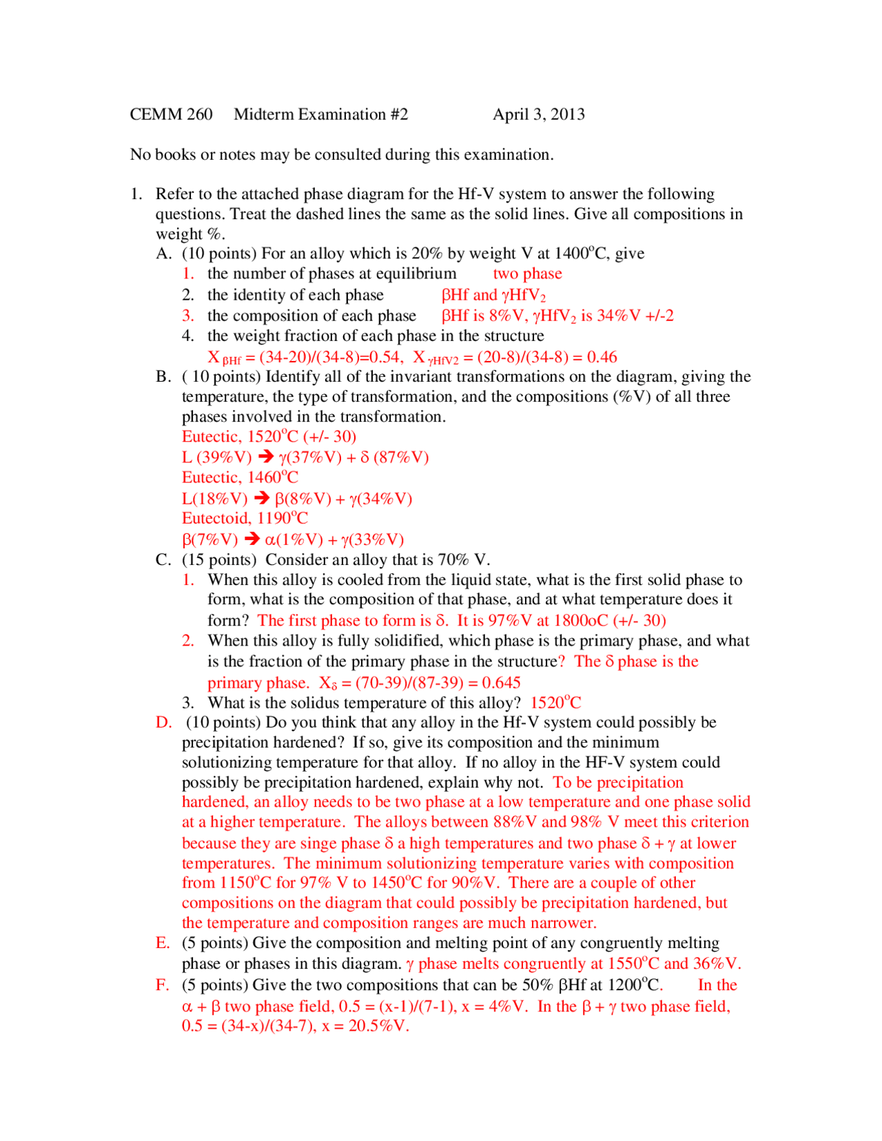 Questions On Properties Of Materials Midterm Exam 2 Cme 260 Docsity