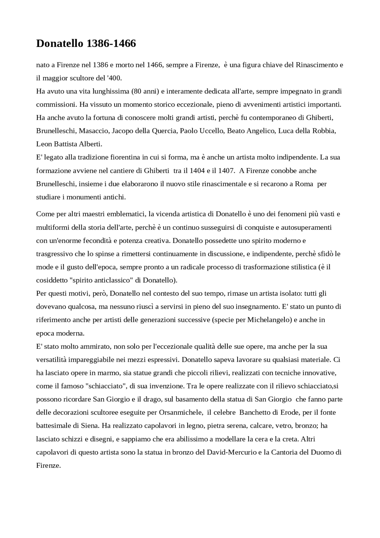 Appunti Su Donatello Docsity