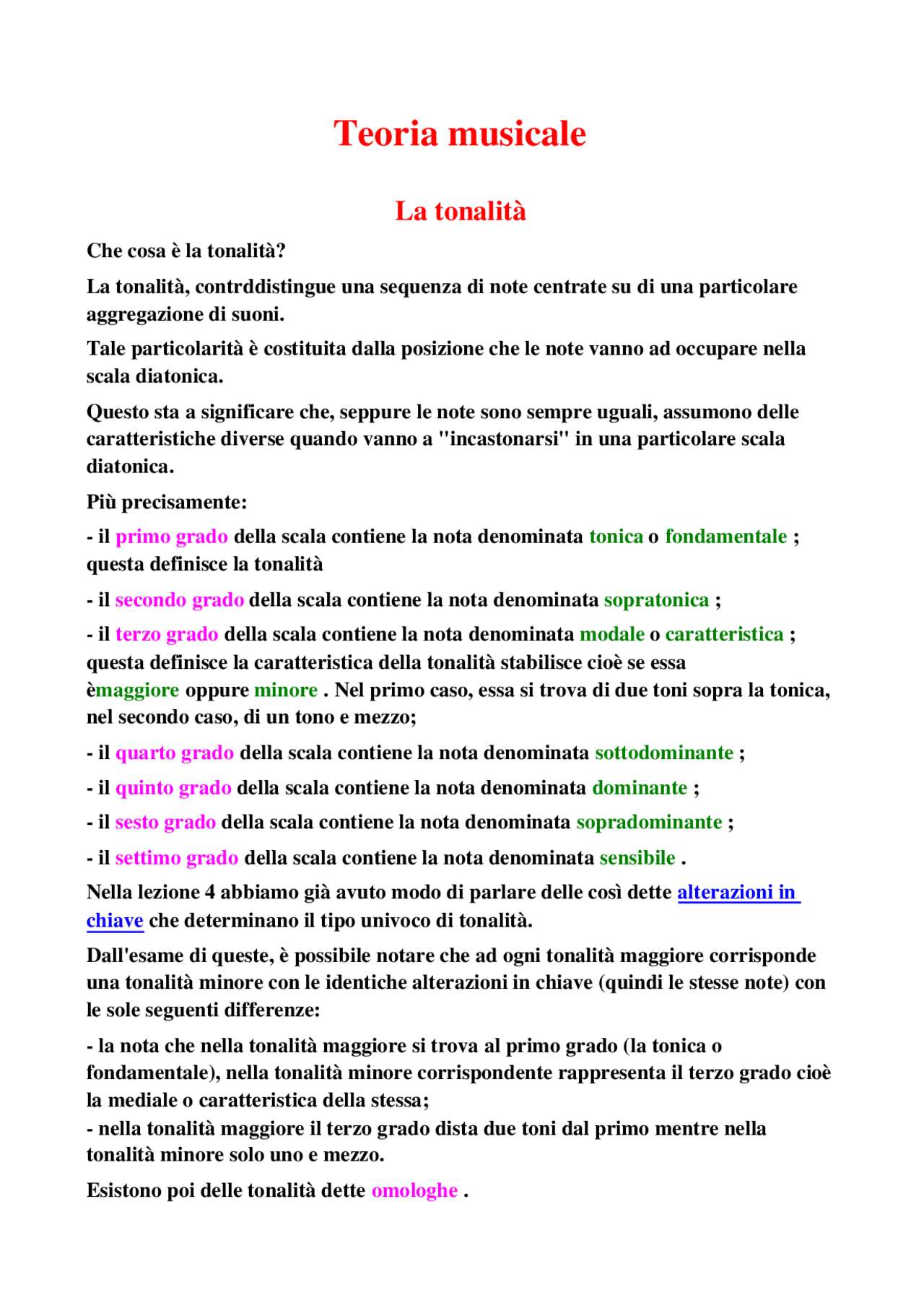 Teoria musicale. La tonalità | Appunti di Musica | Docsity