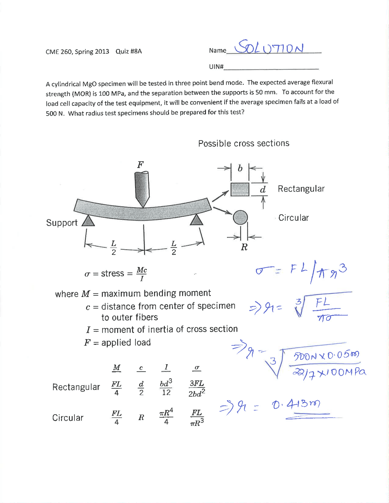 Quiz With Solution For Properties Of Materials Cme 260 Docsity