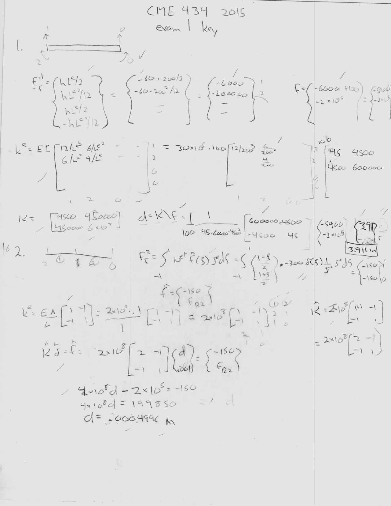 Finite Element Analysis I - Midterm Exam 1 Key | CME 434 - Docsity