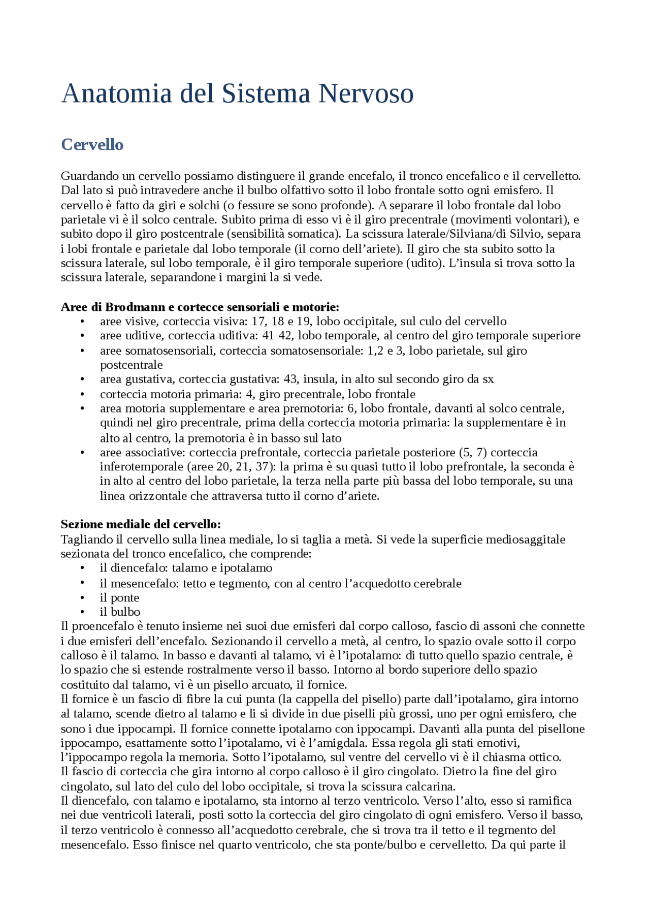 Neuroscienze Bear Riassunto 7° Capitolo Informazioni Da Slide
