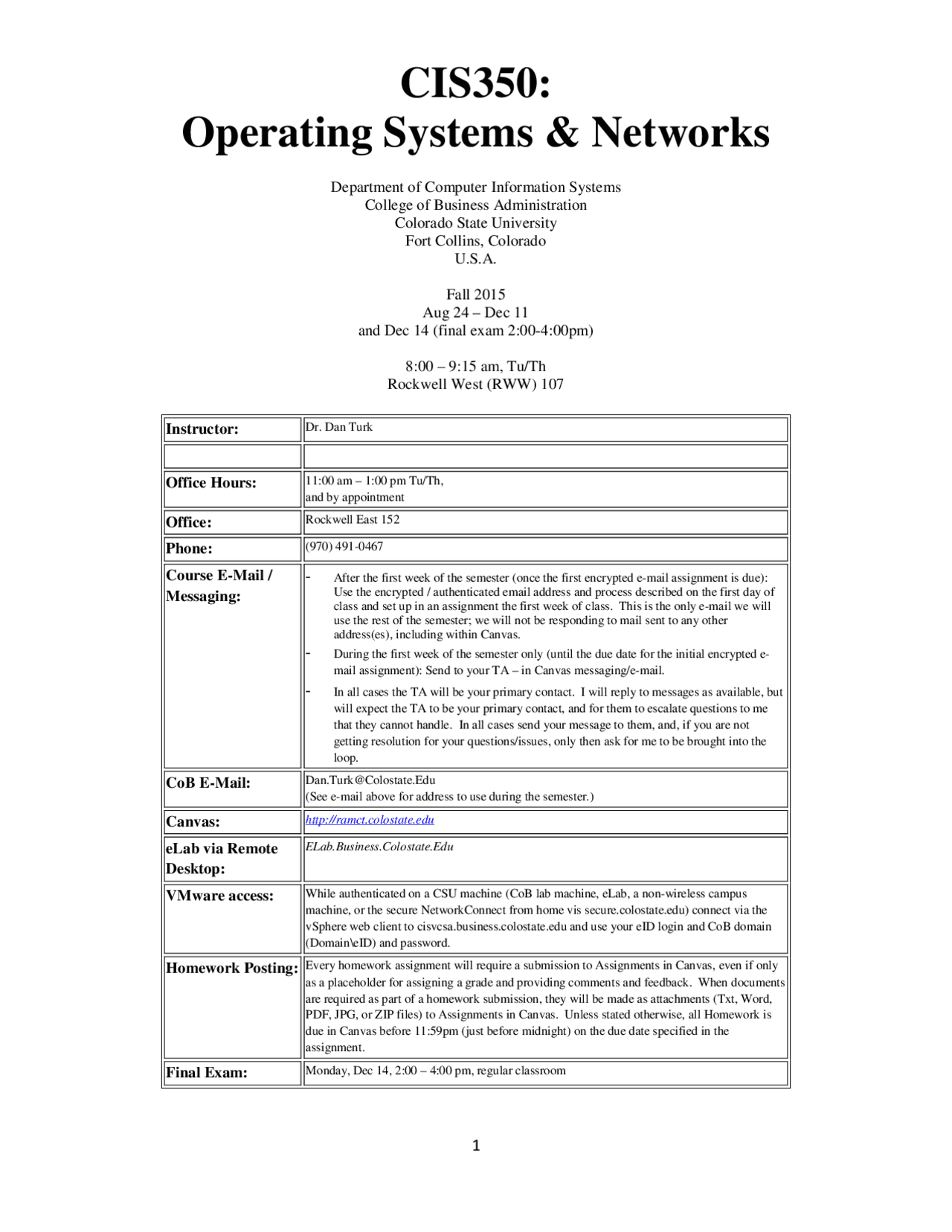 Department of Computer Information System - Operating System, Network | CIS 350 - Docsity