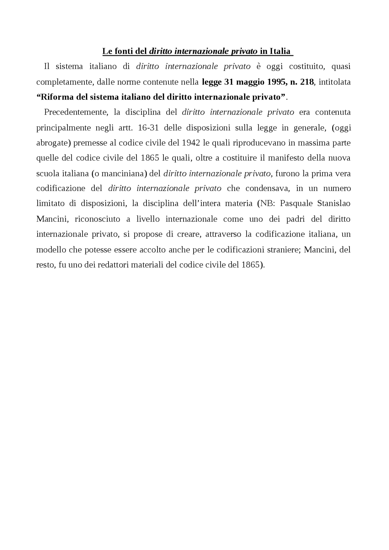 Le Fonti Del Diritto Internazionale Privato Docsity