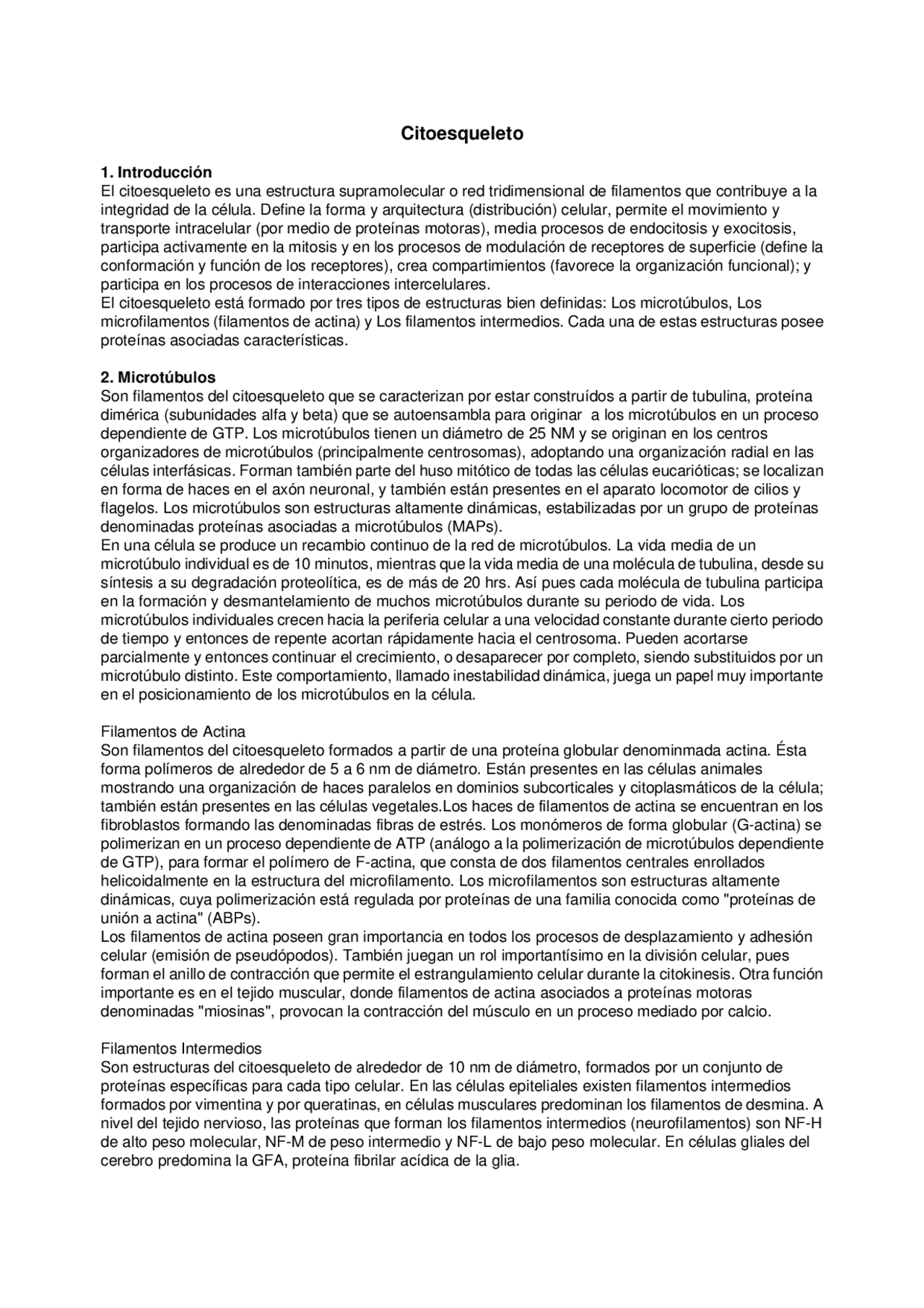 Apuntes Sobre Ell Citoesqueleto Apuntes De Anatomía Docsity