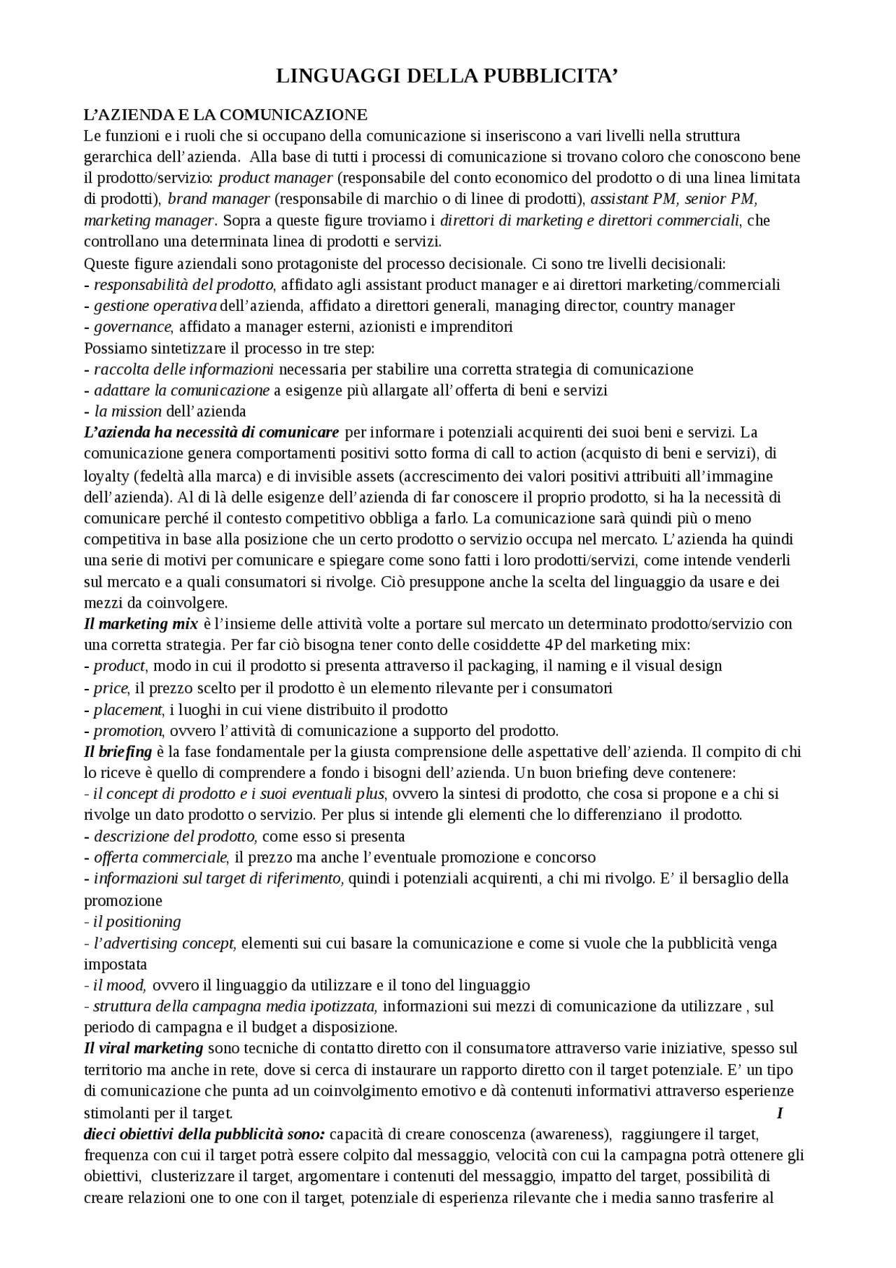 Teorie E Tecniche Della Pubblicità Docsity