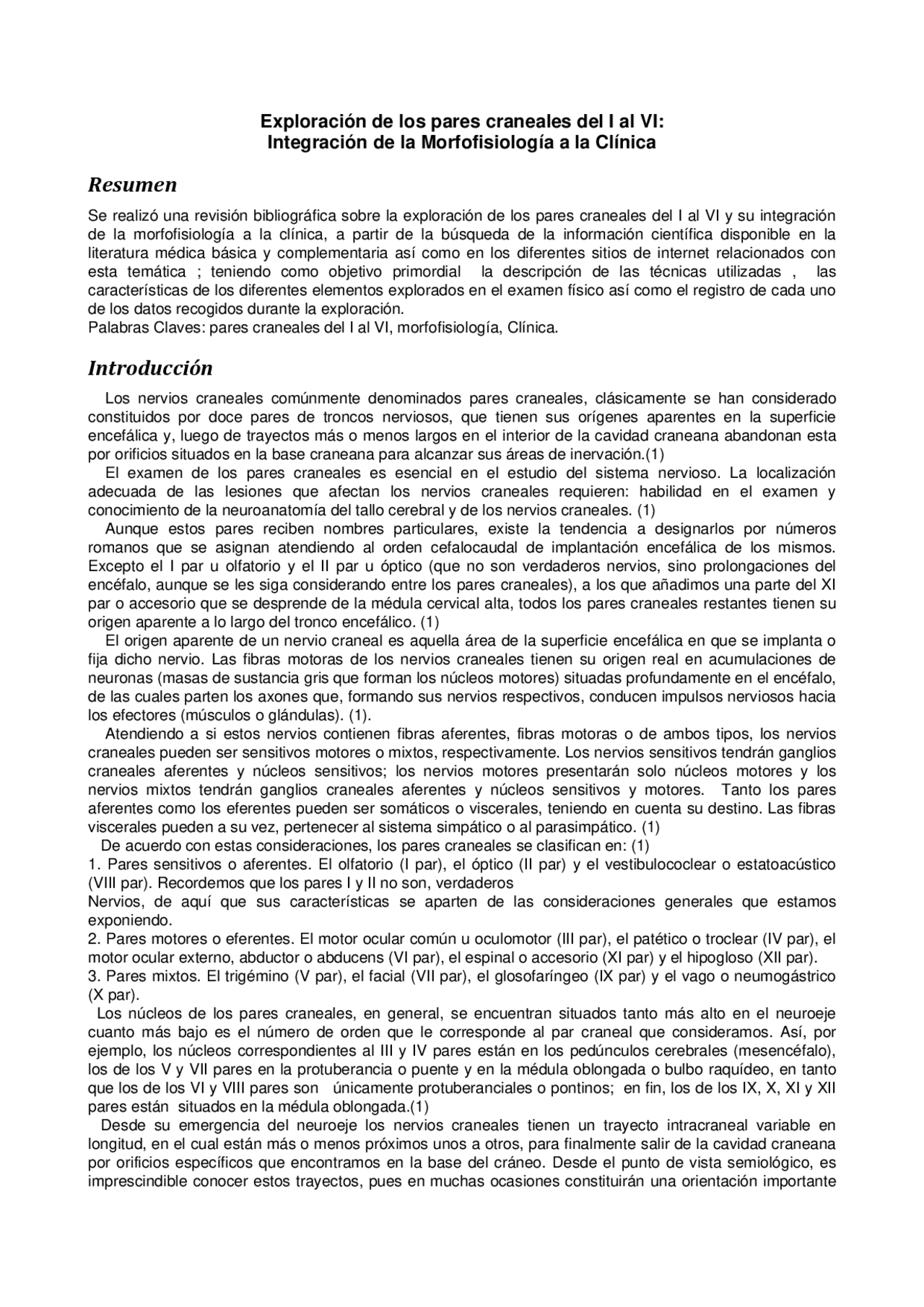 Apuntes Sobre La Exploracion De Los Pares Craneales Docsity