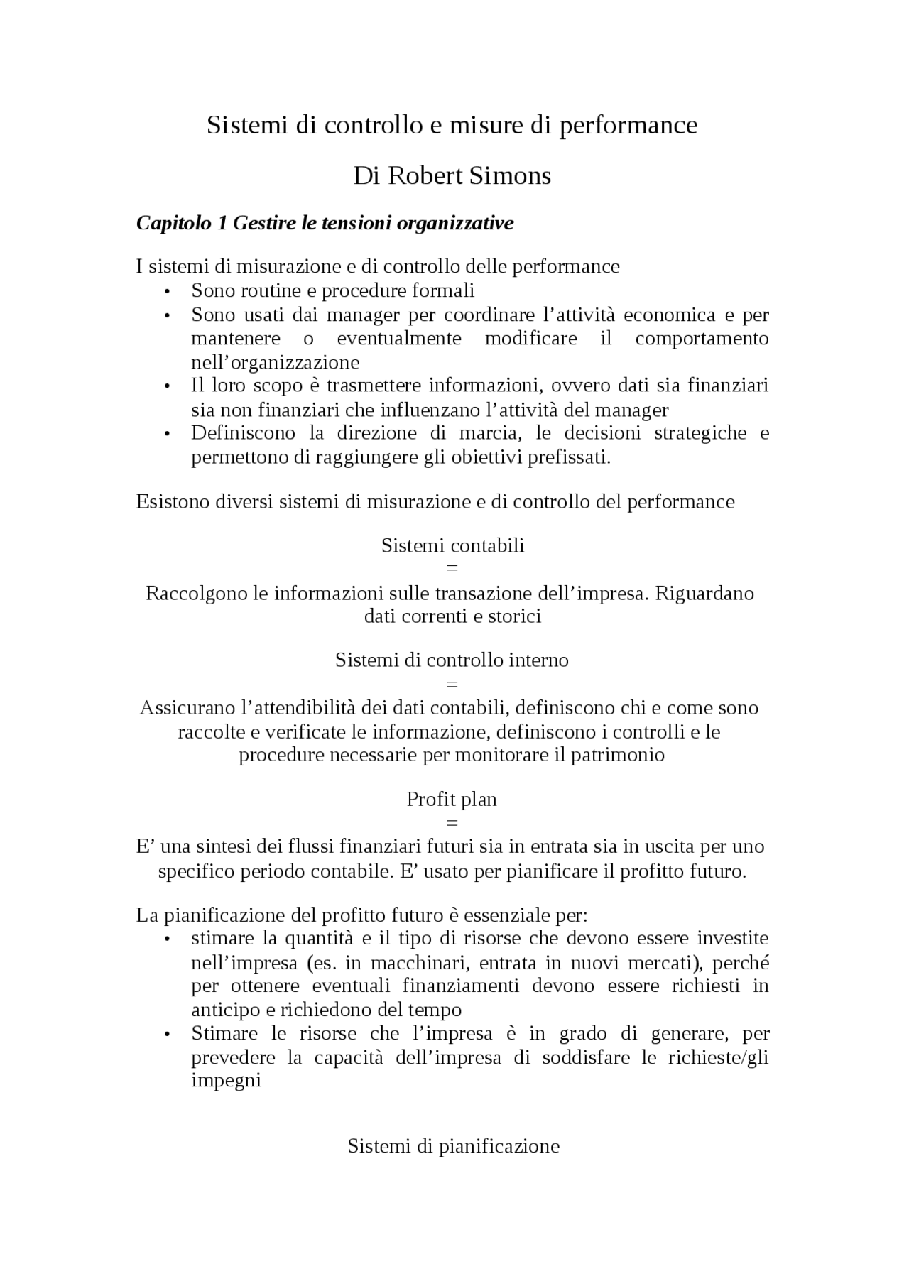 Sistemi Di Controllo E Misure Di Performance Docsity