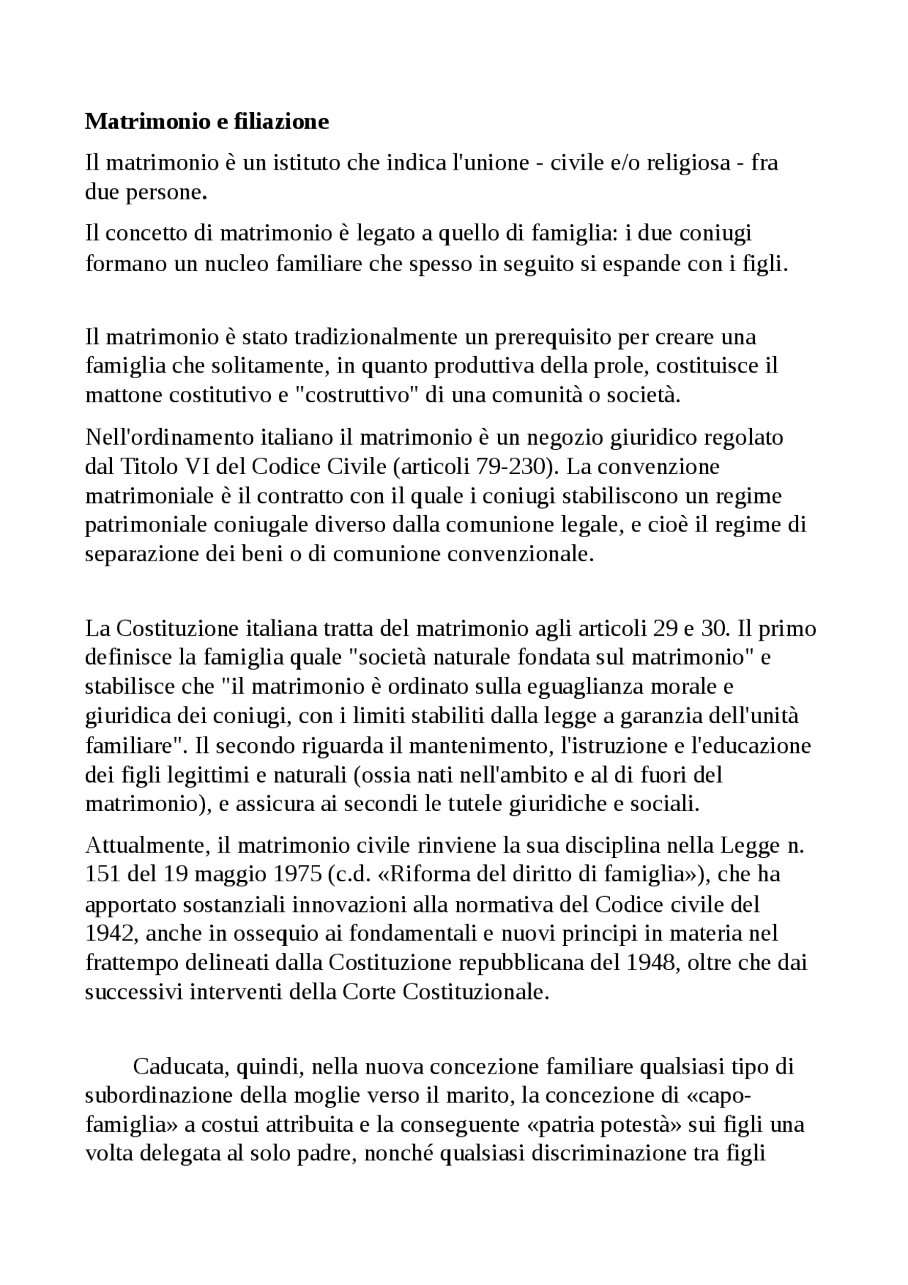 Matrimonio E Filiazione Docsity