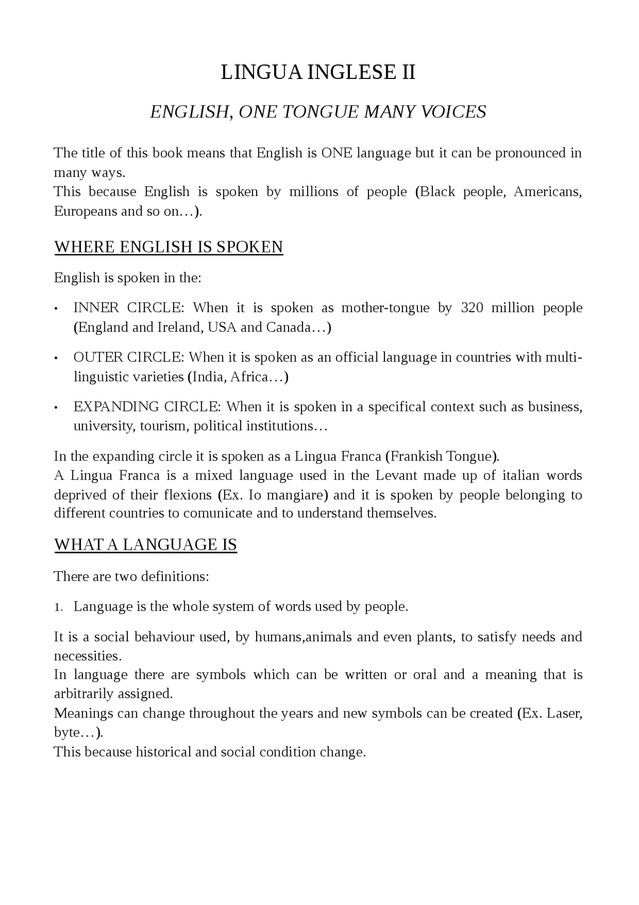 Riassunto "One tongue, many voices" | Sintesi del corso di Lingua ...