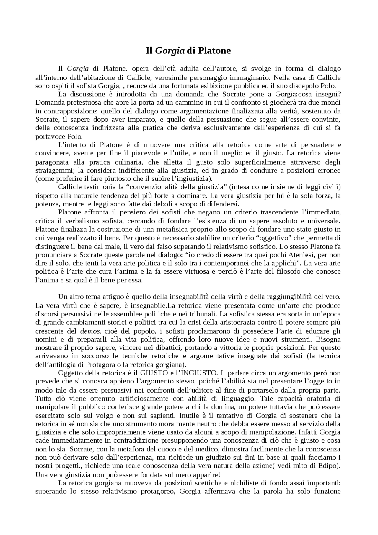 Il Gorgia Di Platone Docsity